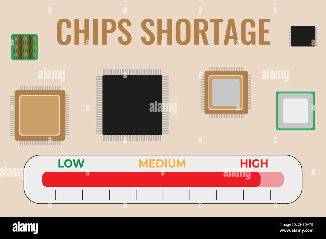 Semiconductor chips and a device showing a high shortage of chips for ...