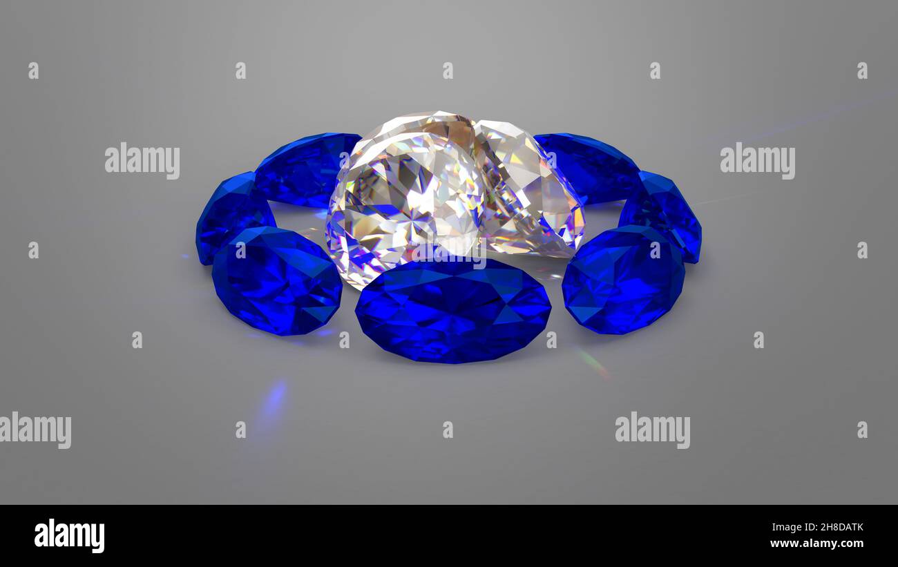 Sapphires And Diamonds On Neutral Background Stock Photo - Alamy