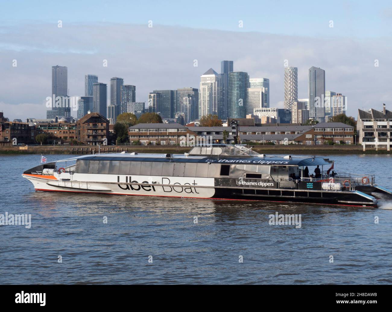 Uber boat at Canary Wharf Stock Photo - Alamy