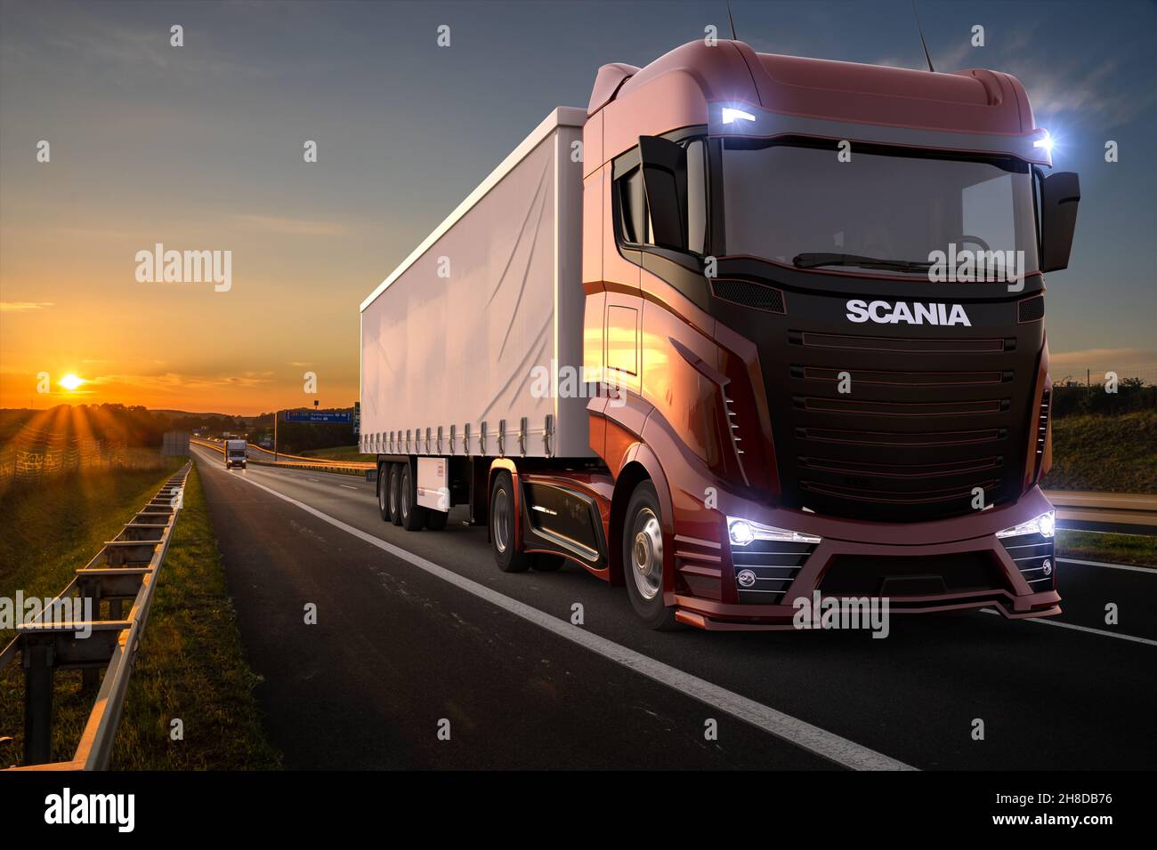 Scania truck on the highway Stock Photo - Alamy