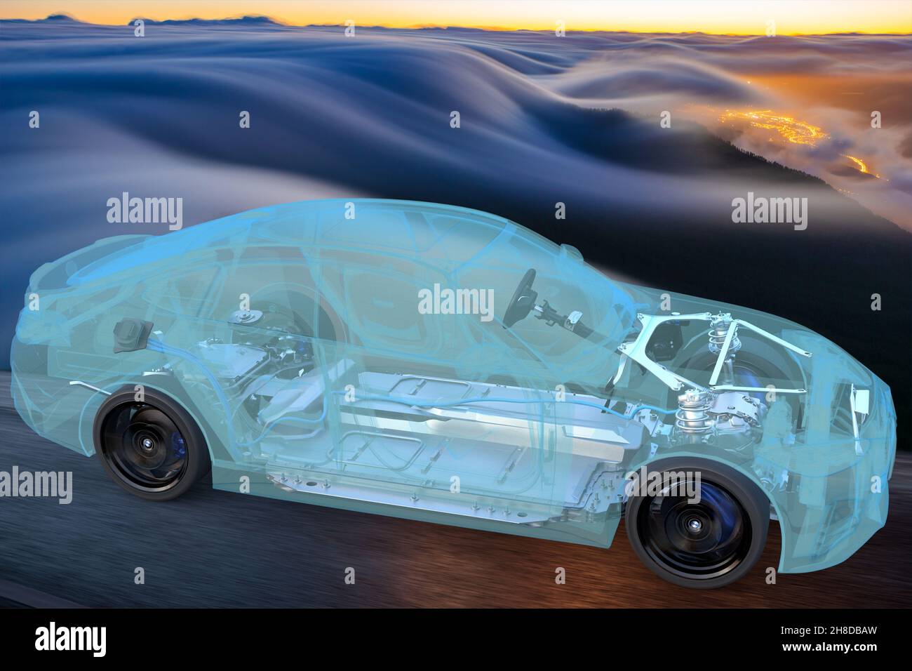 Electric Vehicle Cross Section on the BMW i4 sports example Stock Photo ...