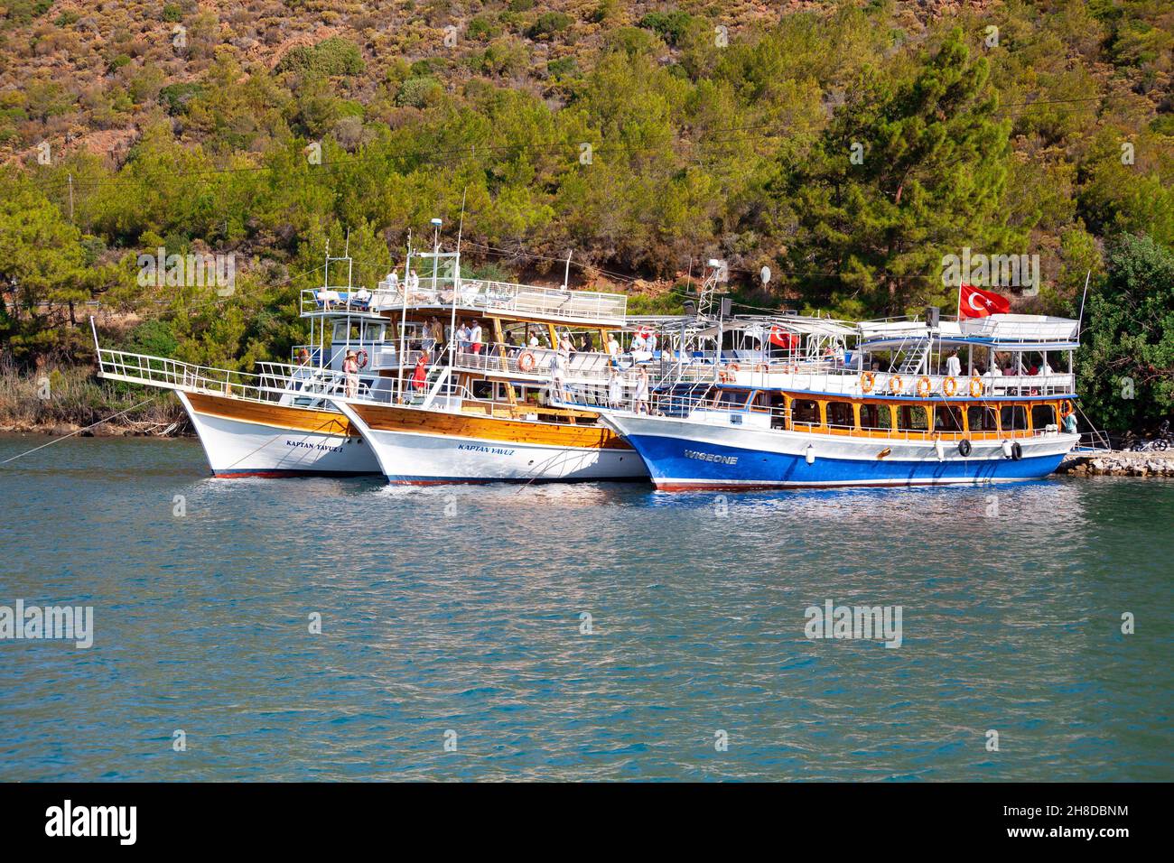 Anchored excursion pleasure boats waiting for tourist for sea trip to ...