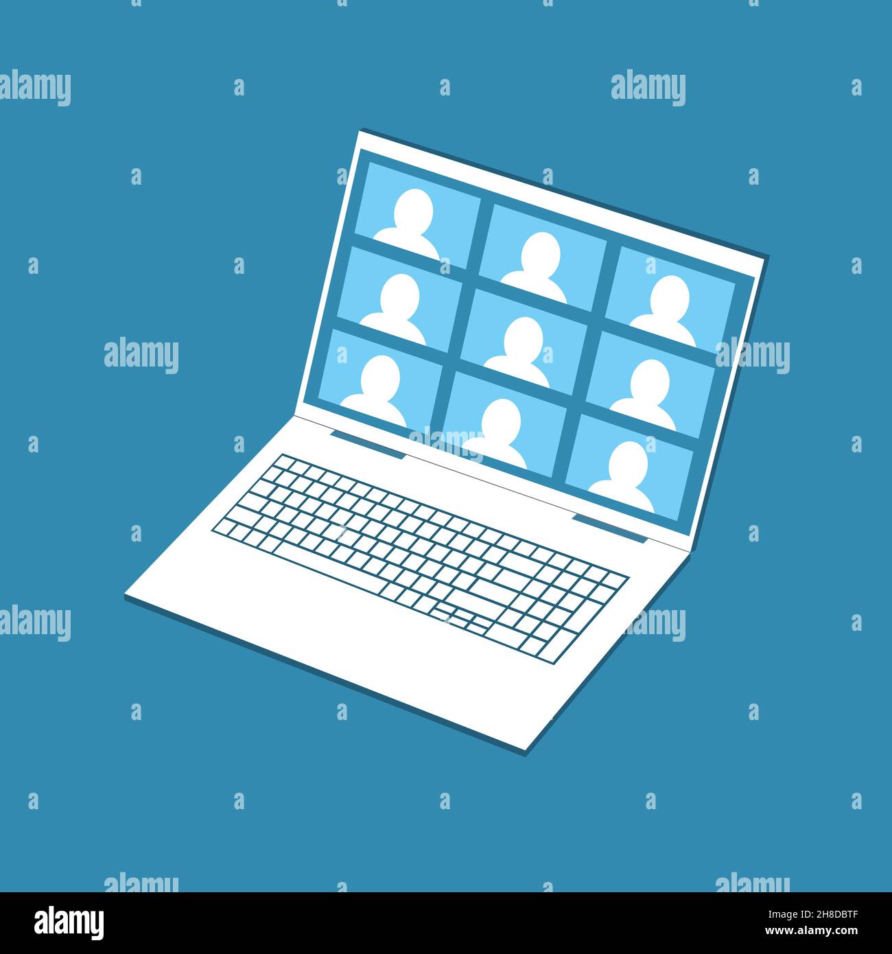 Laptop with video conferencing on screen. Business, people ...