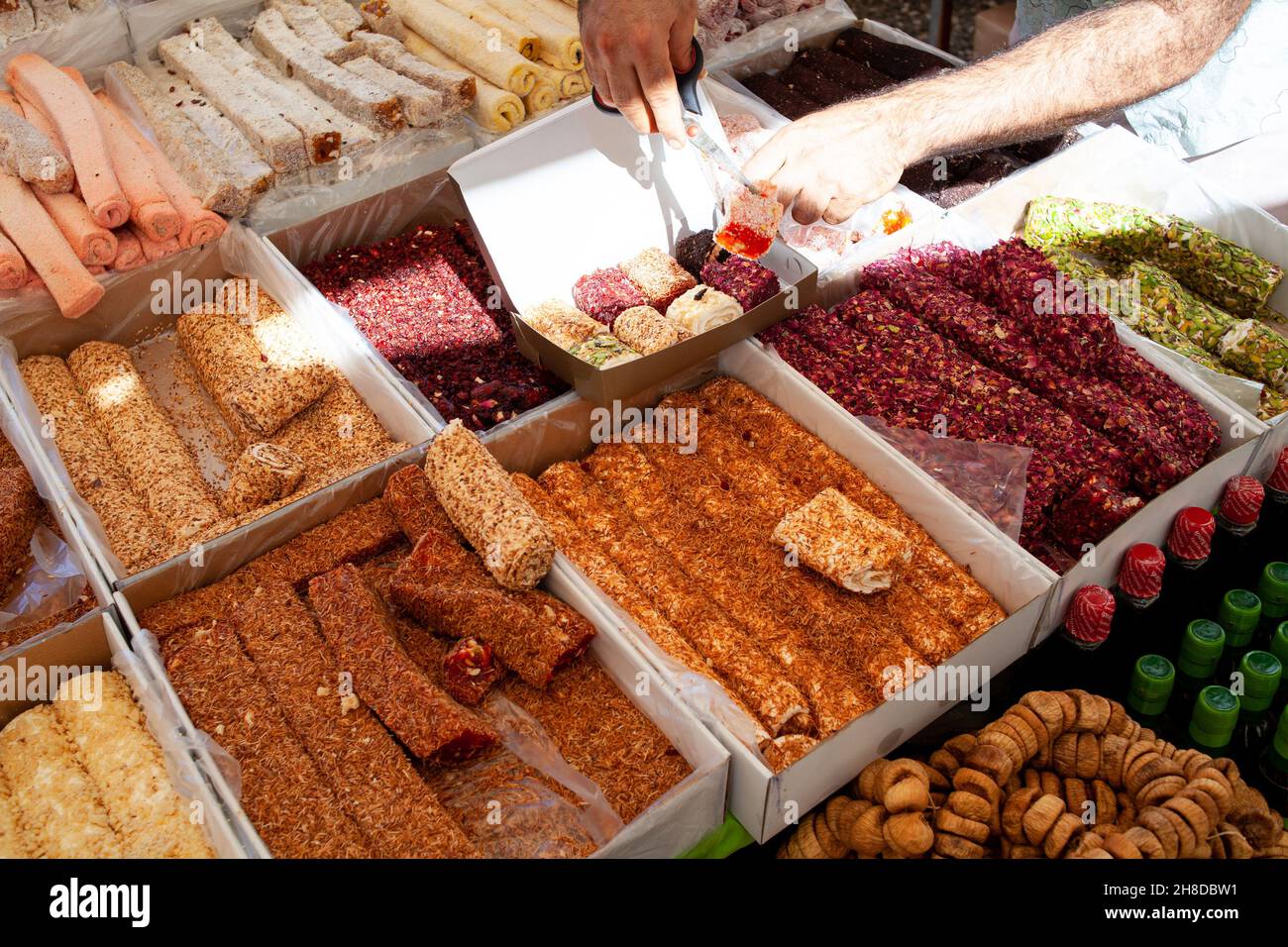 Assorted Turkish Delight or lokum Sweets on Turkish bazaar market ...