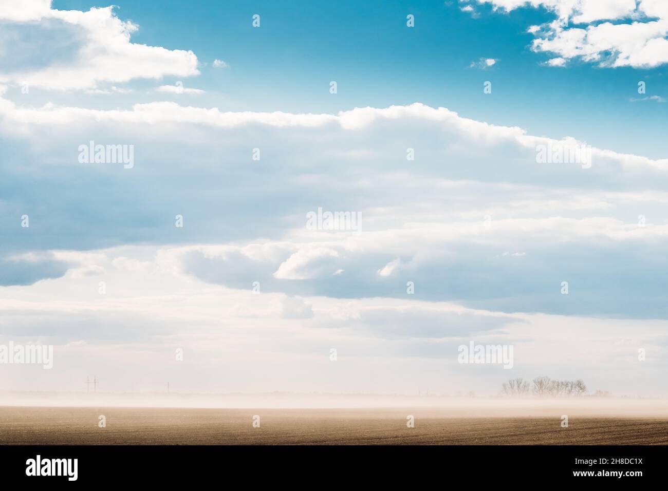 Belarus, Europe. Spring Dust Storm. A Dust Cloud From Agricultural ...