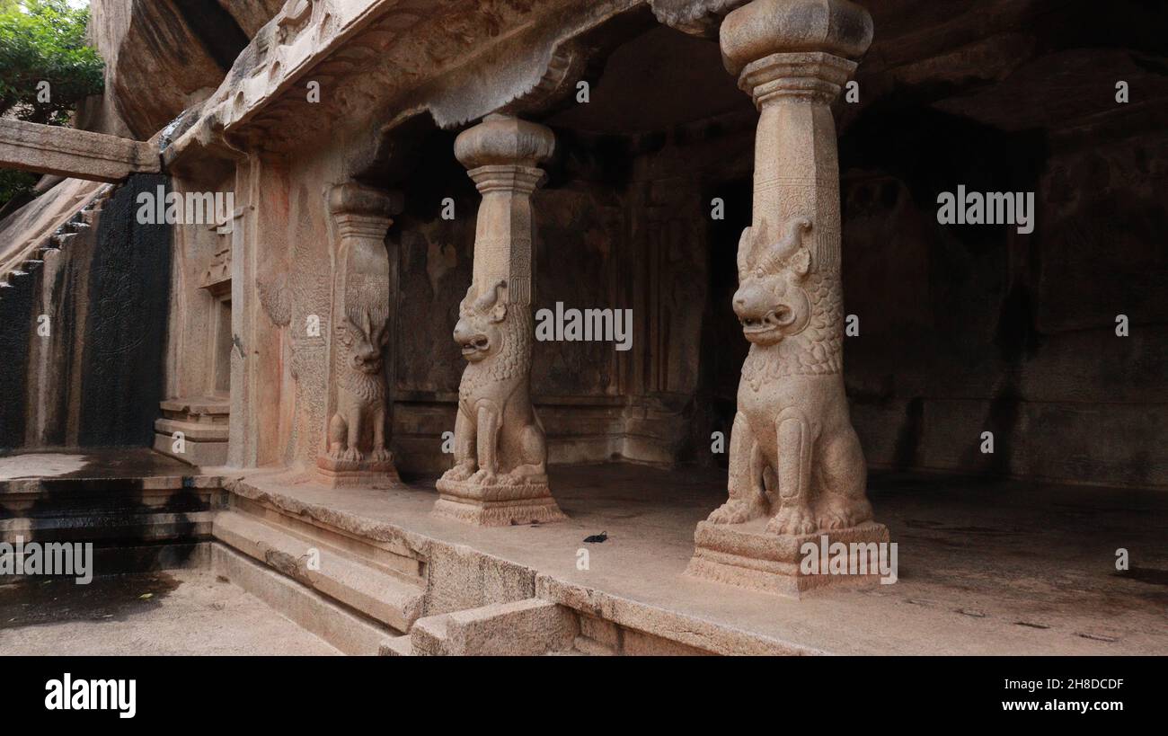 Cave stone hall carved in the rock in which the lion-shaped stone ...