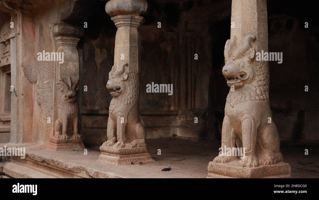 Cave stone hall carved in the rock in which the lion-shaped stone ...