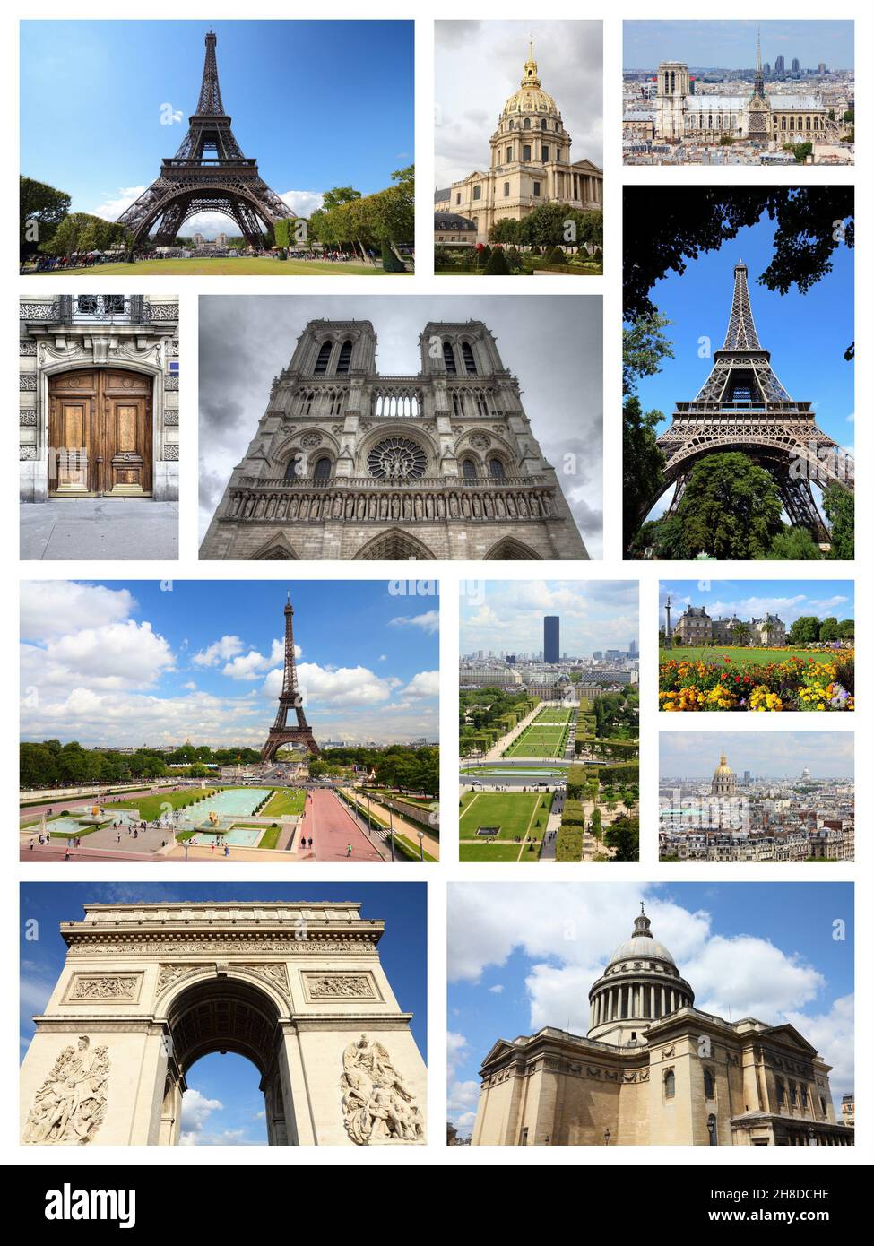 Paris, France - travel photo collage with Eiffel Tower, Notre Dame and ...