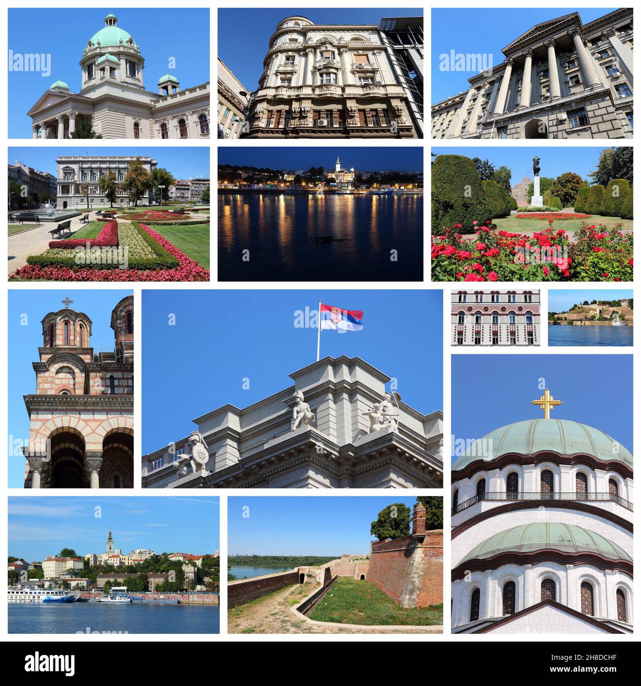 Belgrade, Serbia travel photo collage. Collage includes major landmarks ...