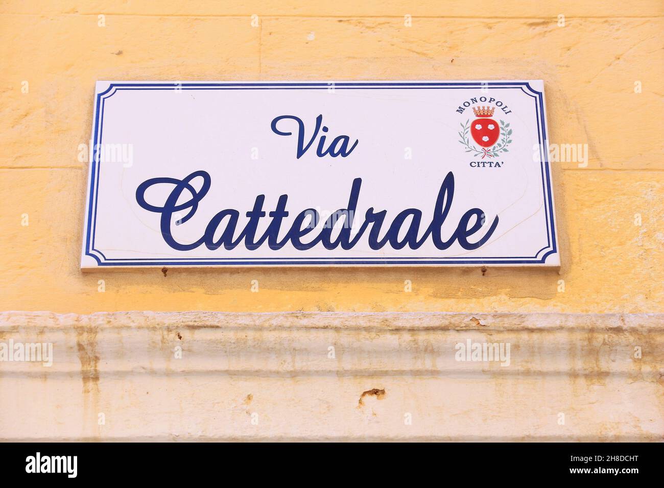 MONOPOLI, ITALY - MAY 29, 2017: Via Cattedrale street name sign in ...
