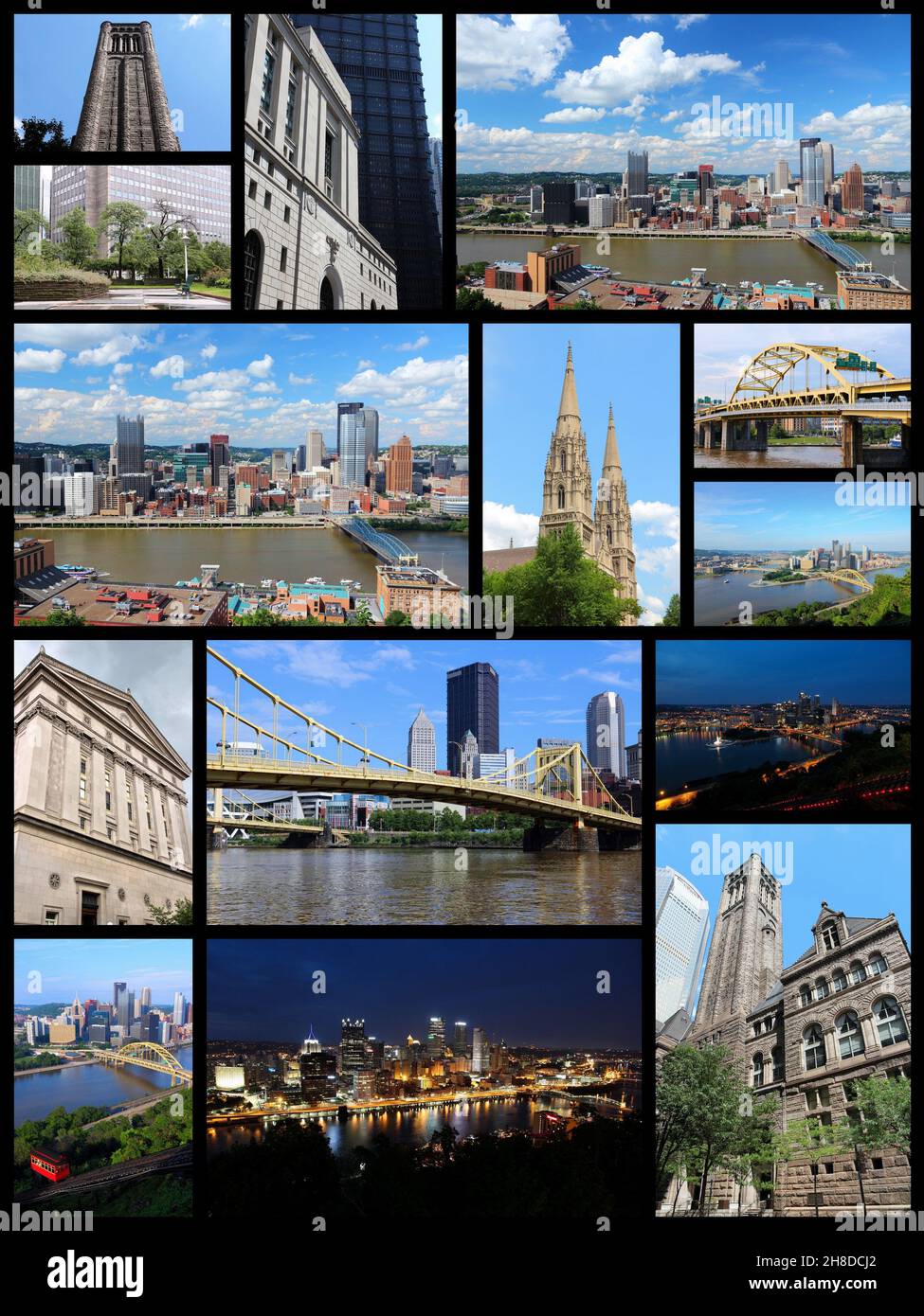 Pittsburgh, USA landmarks - travel photo collage with skylines, bridges ...