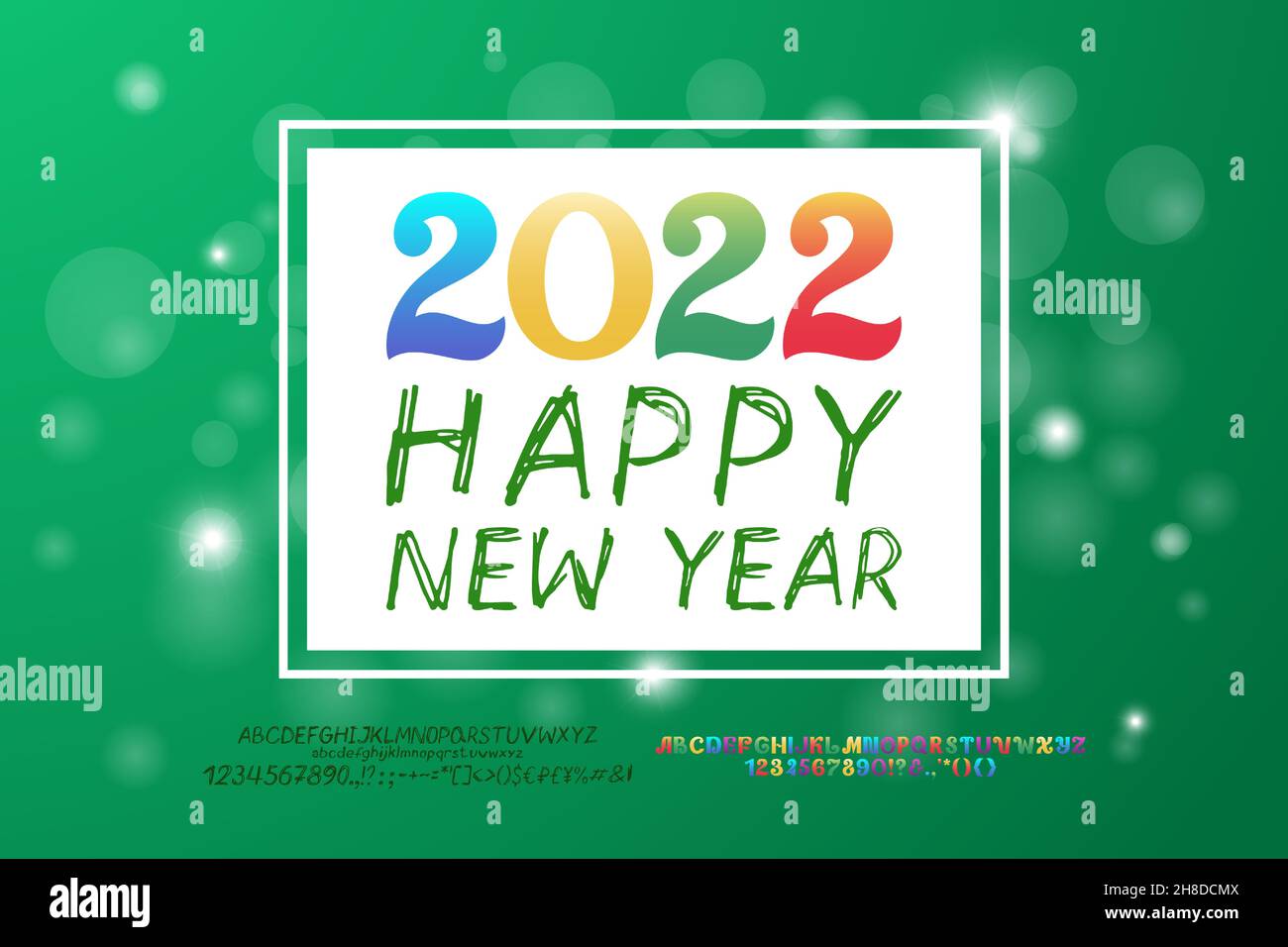 Greeting card Happy New Year. Multicolor original numbers and hand ...