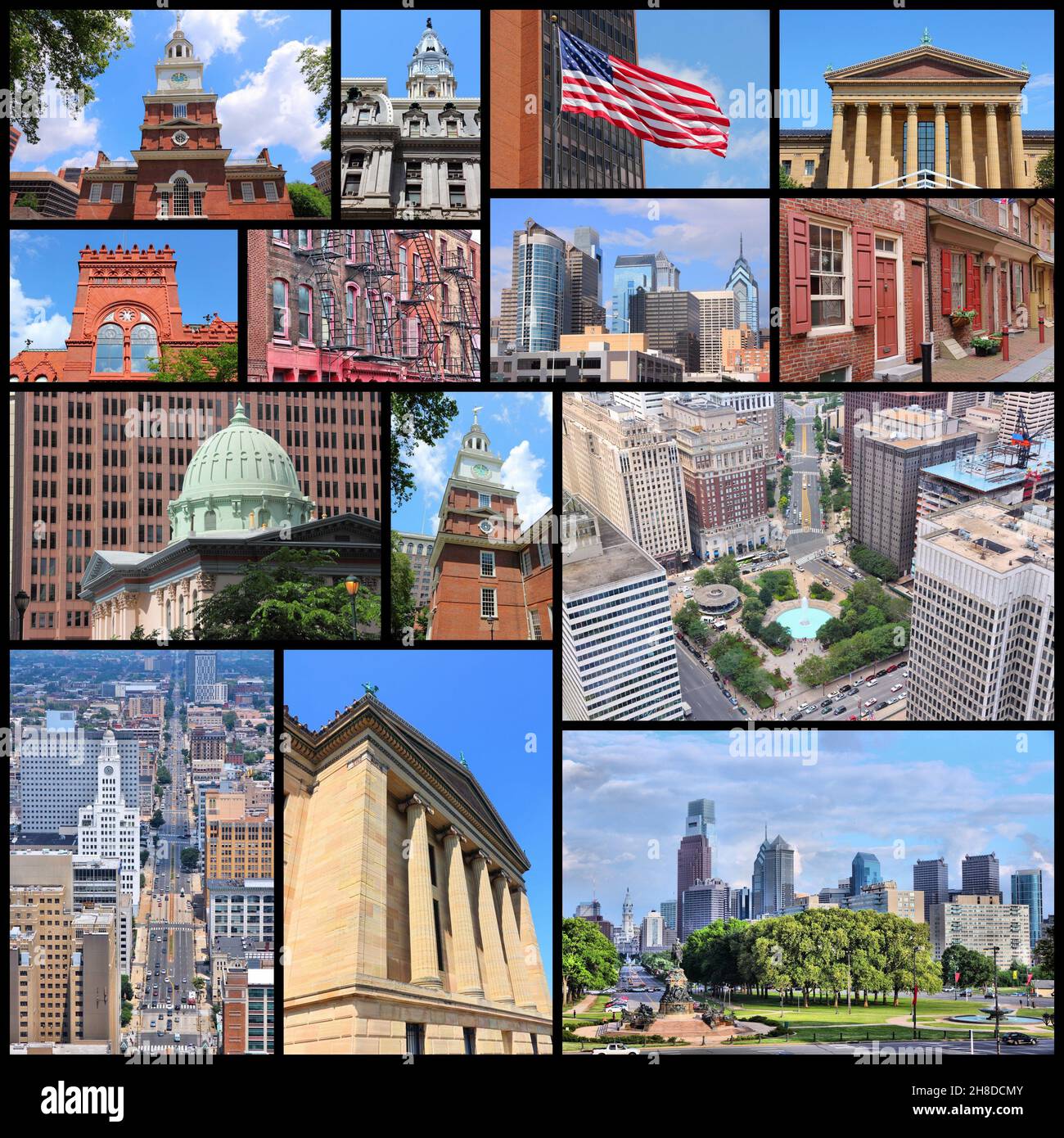 Philadelphia photo collage with skylines, Independence Hall, Museum ...