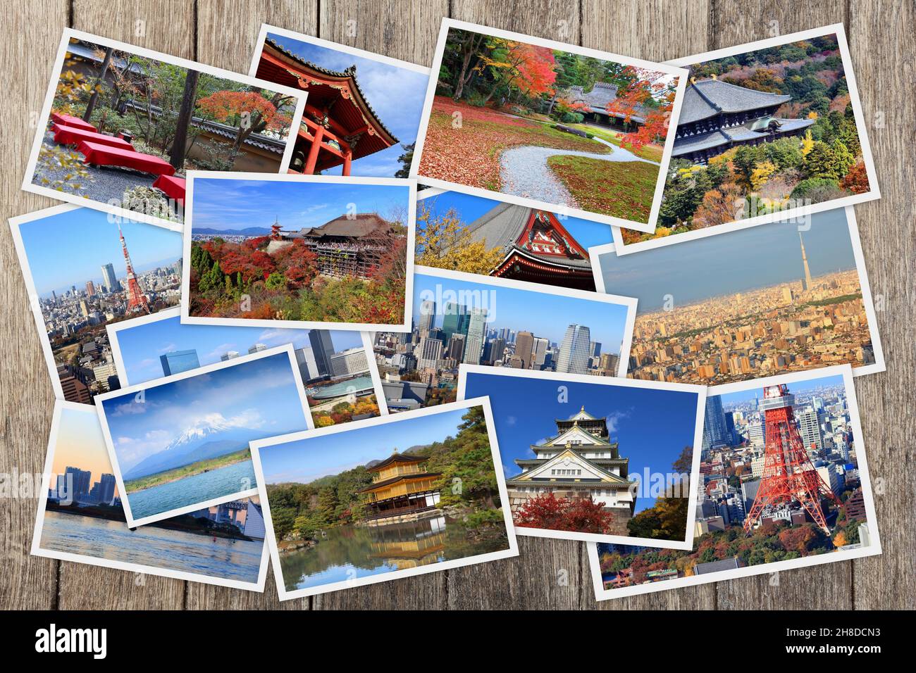 Japan landmarks collage - postcard collection with Tokyo, Kyoto, Osaka ...