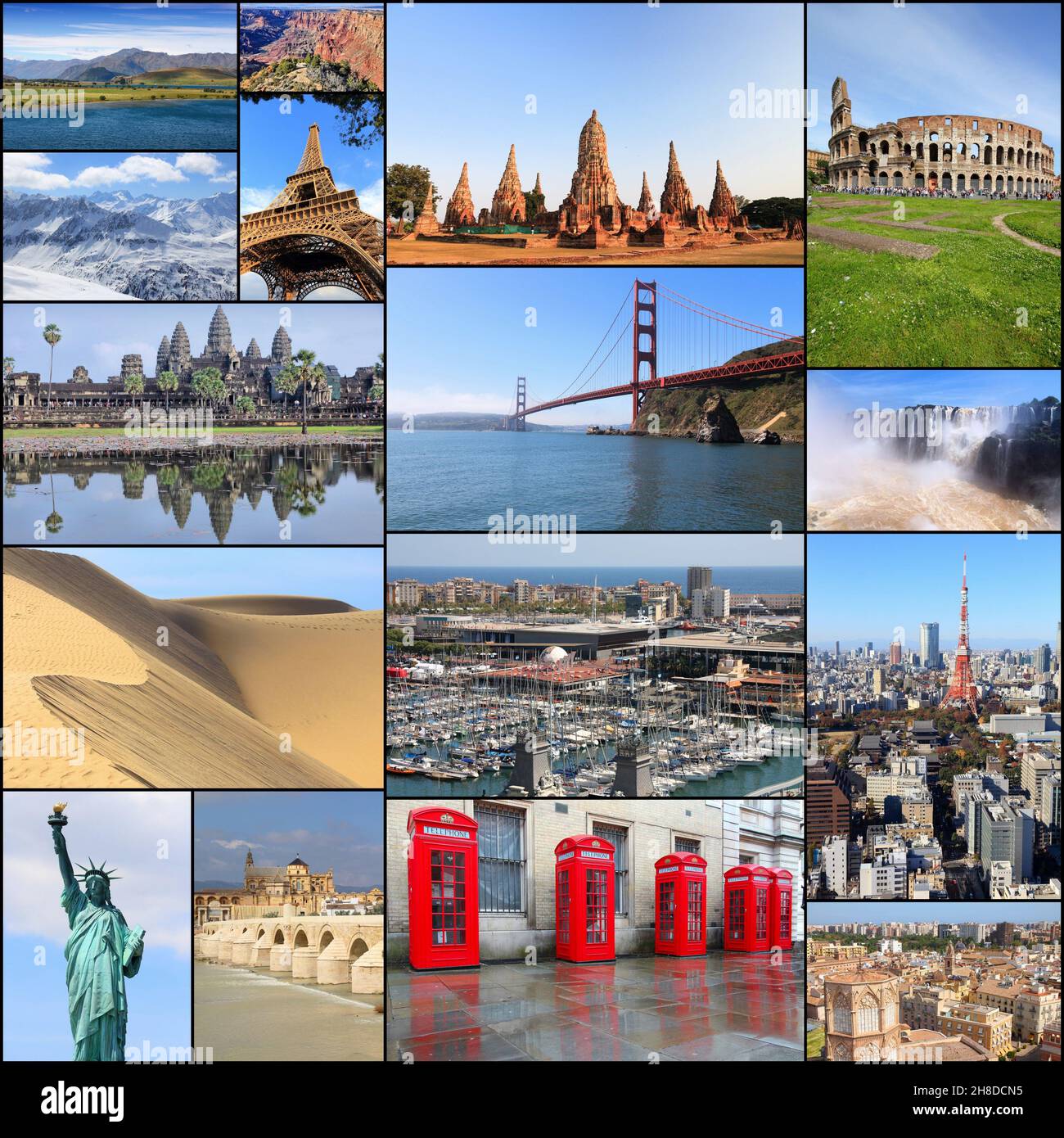Collection of world travel landmarks - photo collage with Paris, New ...