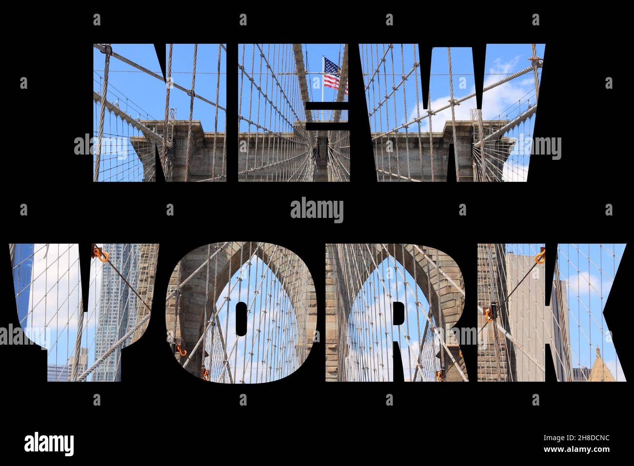 New York city name - USA travel destination sign on black background ...
