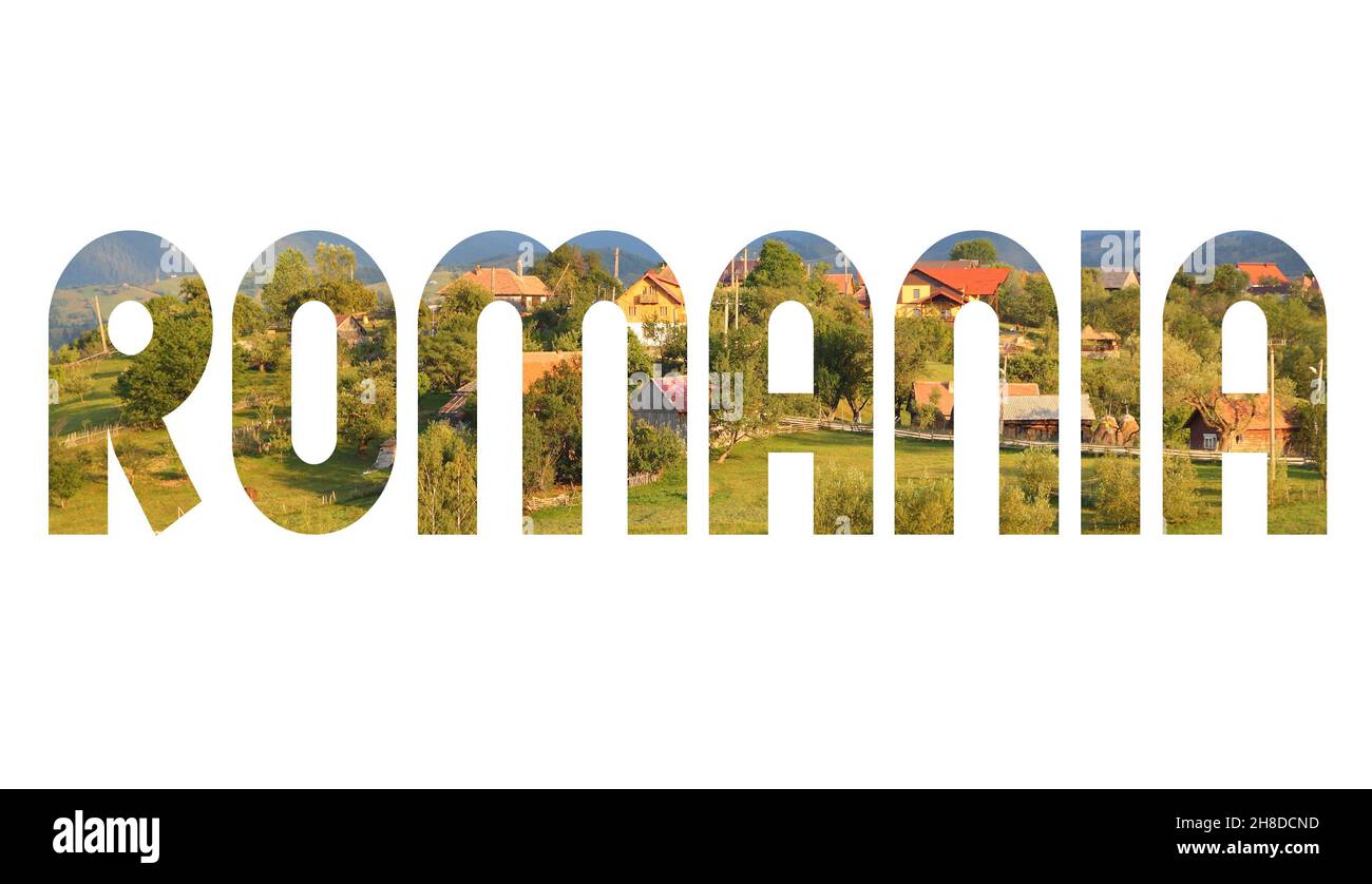 Romania text sign - country name word photo silhouette Stock Photo - Alamy
