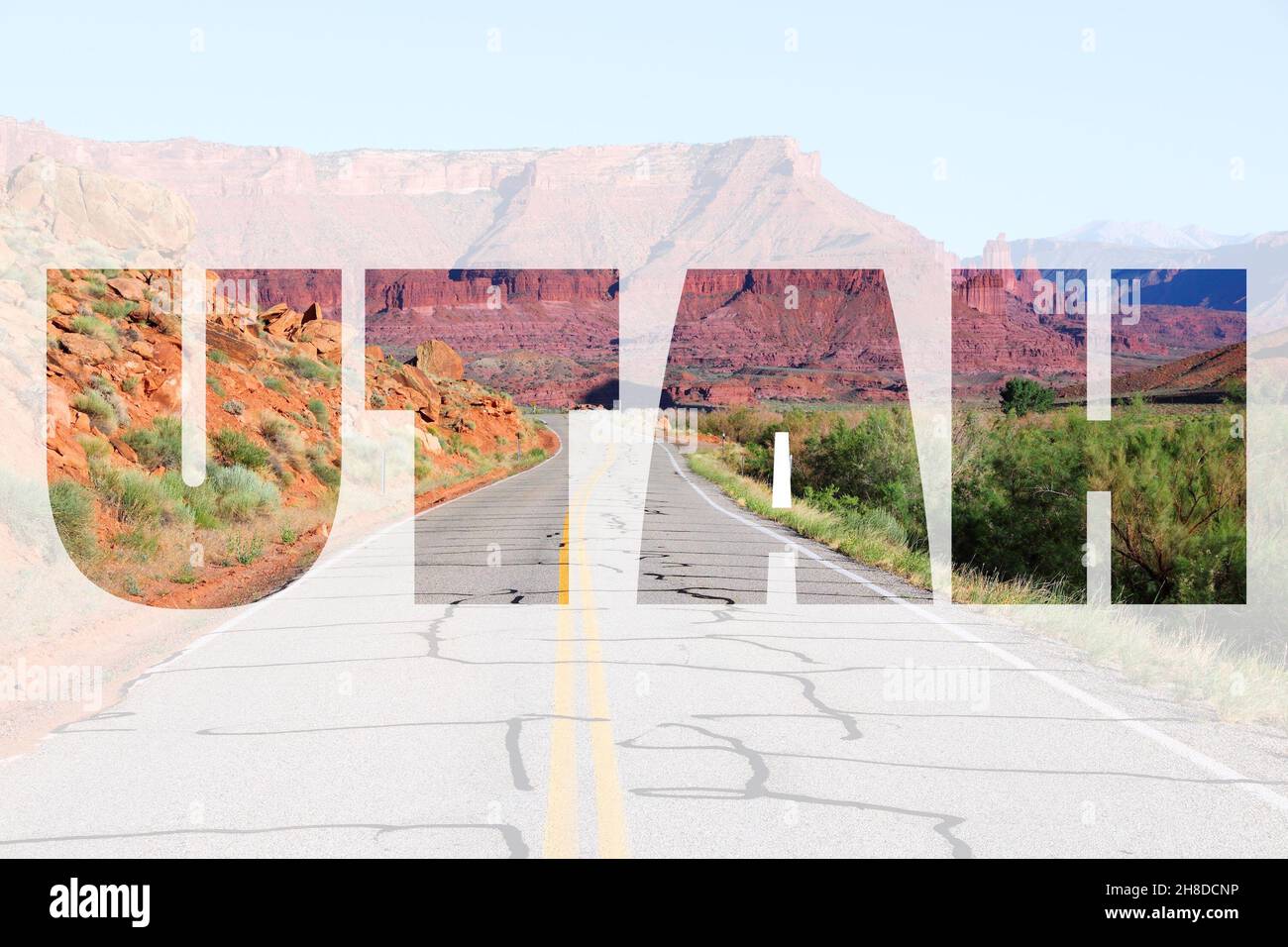 Utah sign - US state name with background landscape Stock Photo - Alamy