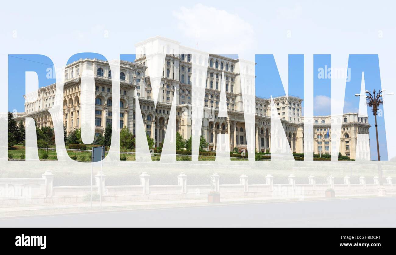 Romania text sign - country name word photo silhouette Stock Photo - Alamy