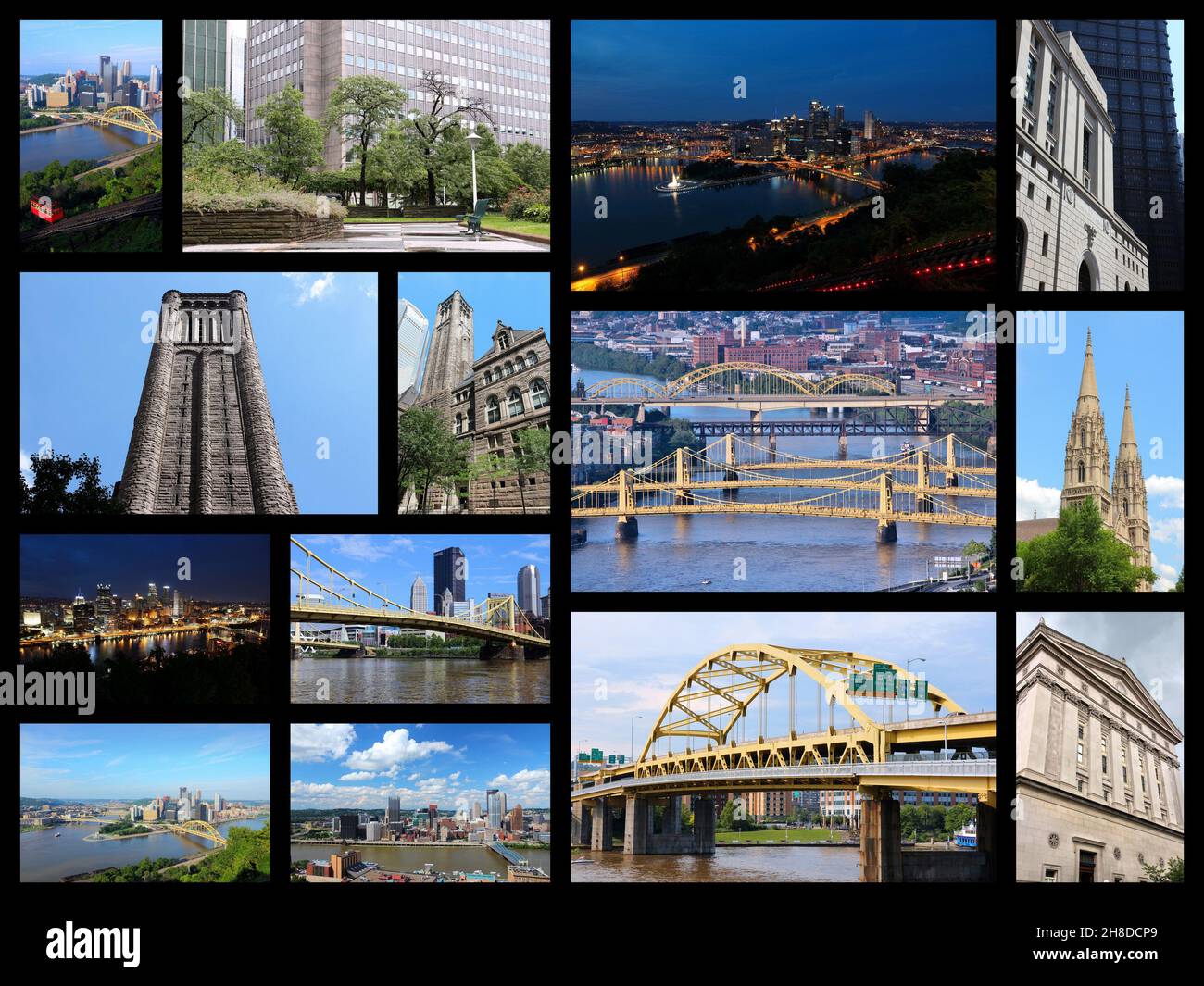Pittsburgh, USA landmarks - travel photo collage with skylines, bridges ...
