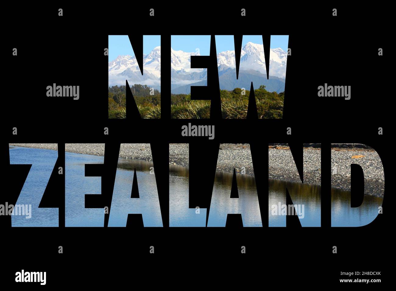 New Zealand - country name sign with photo in background. Isolated on ...