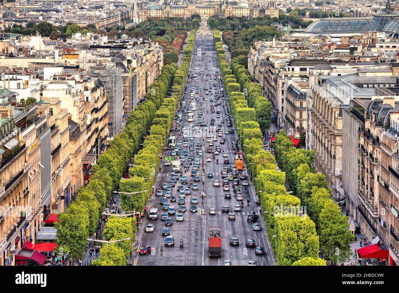 Paris, France - aerial city view with Champs Elysees avenue Stock Photo ...
