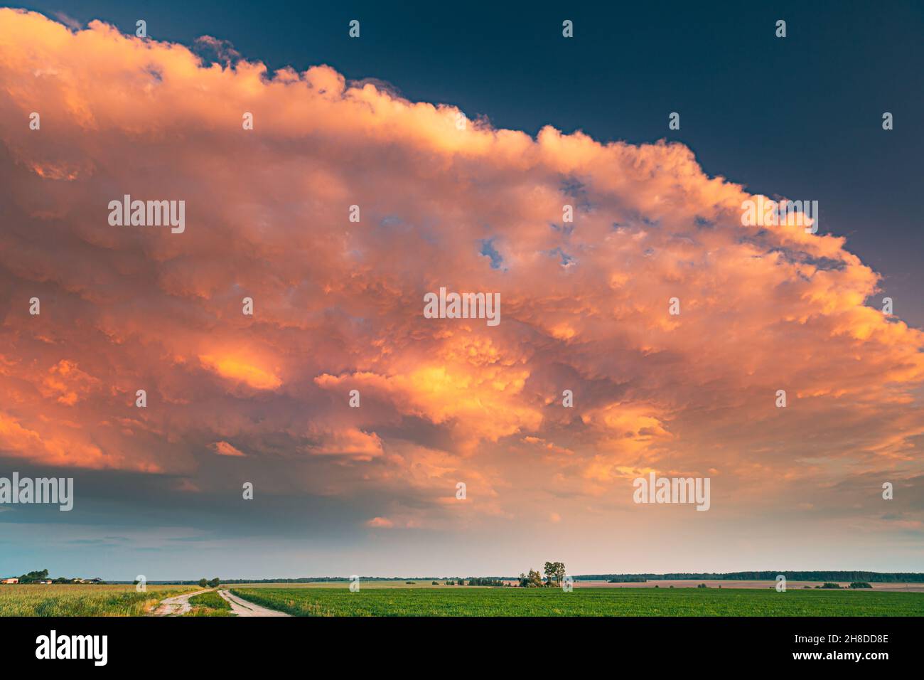 Dramatic Colorful Sky During Approaches Spring Storm Above Landscape ...