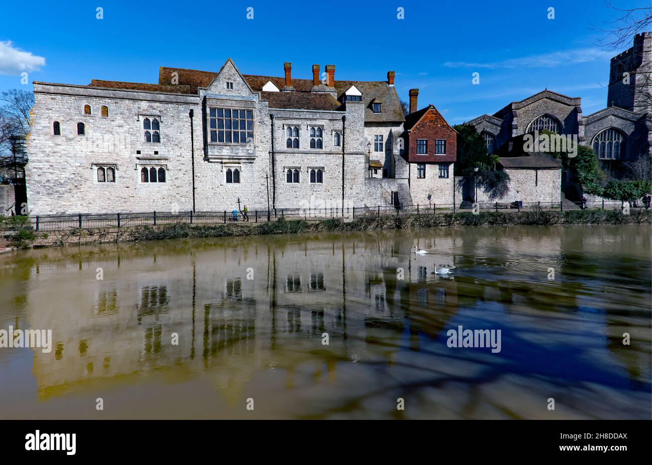 View, across the River Medway, of the Archbishops Pallace in Maidstone ...