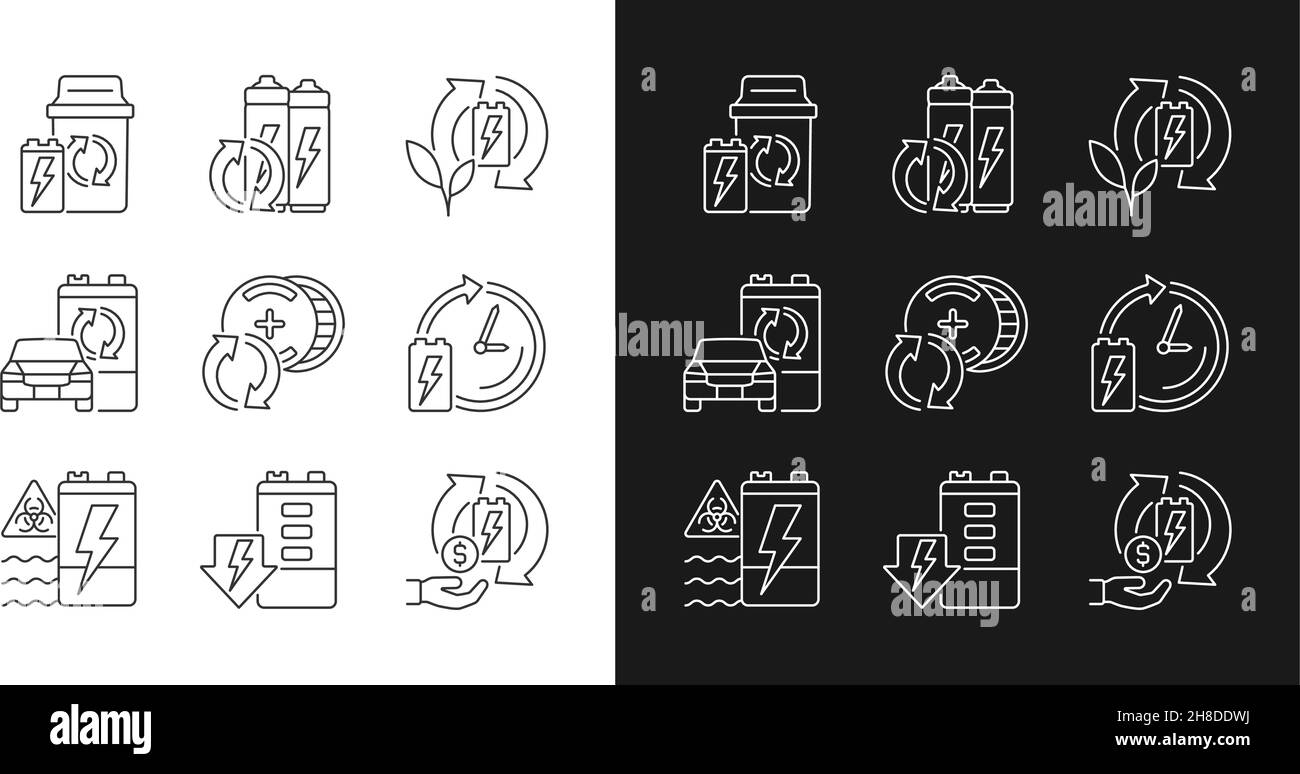 Battery processing linear icons set for dark and light mode Stock ...