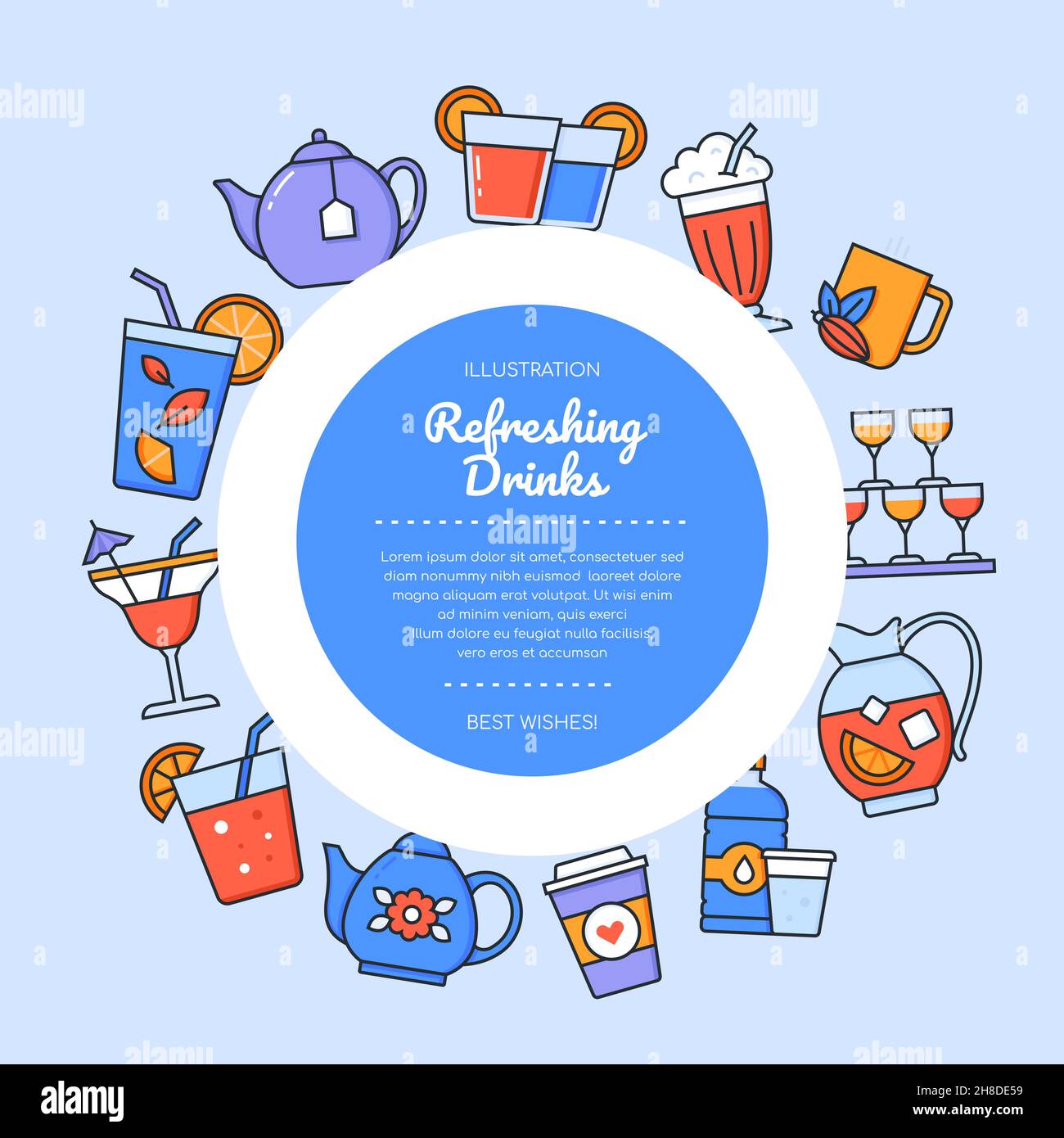 Refreshing drinks - colorful vector flat design style banner with copy ...