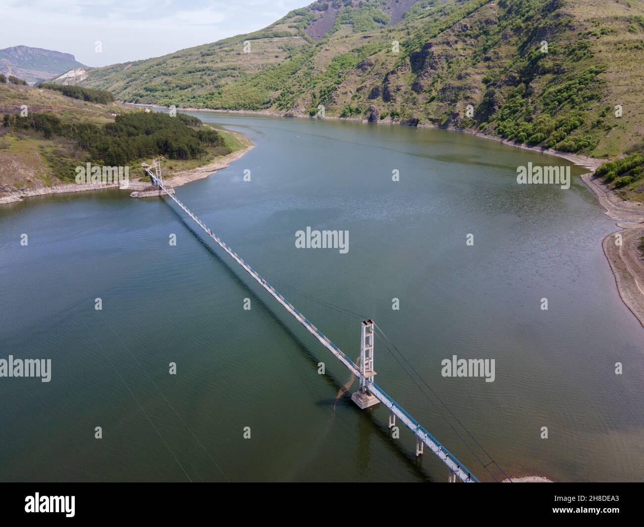 Aerial view of pedestrian bridge for the village of Lisitsite over ...