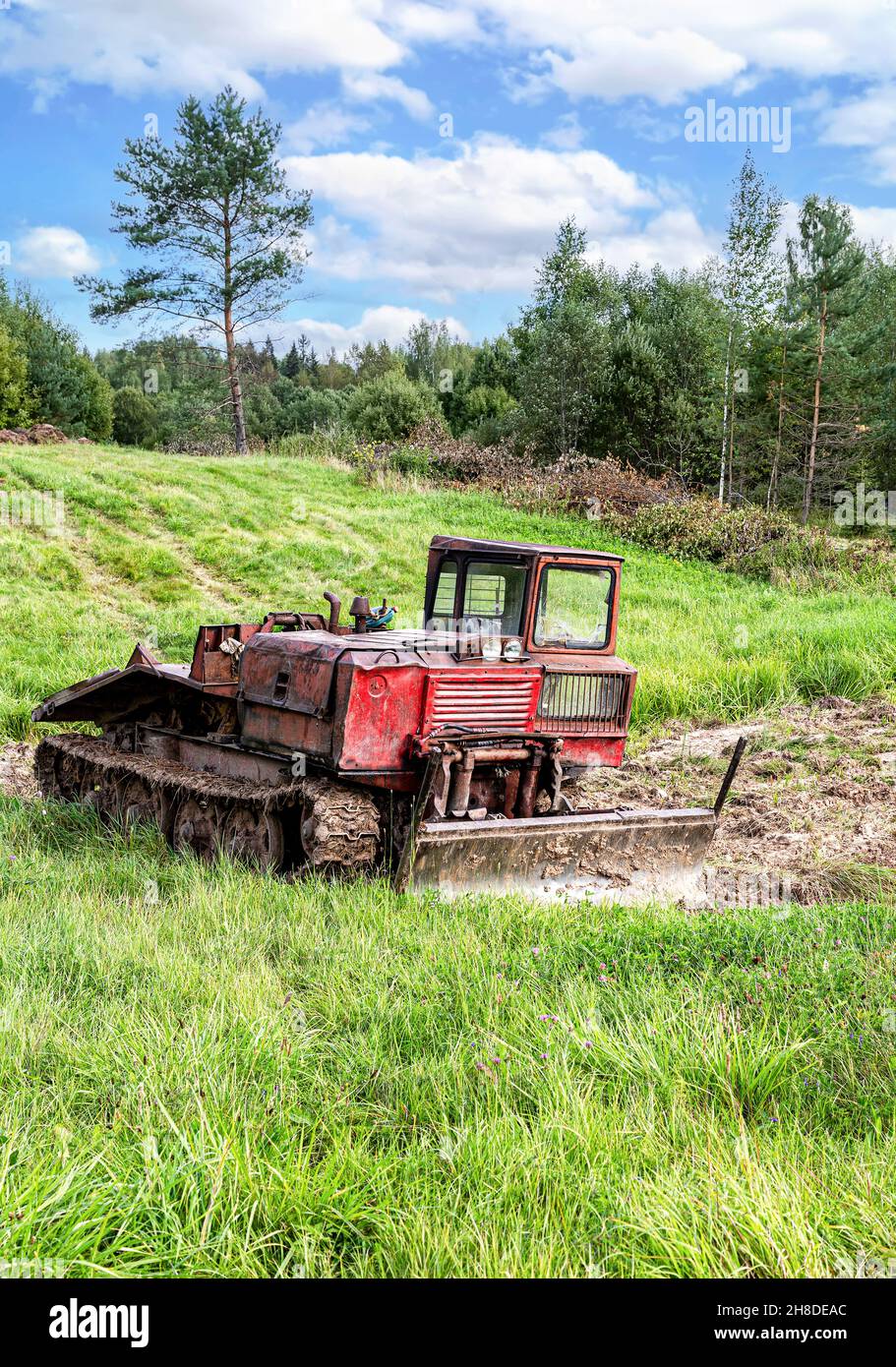 Old skidder at the outdoors in summertime. Skidding machine for timber ...