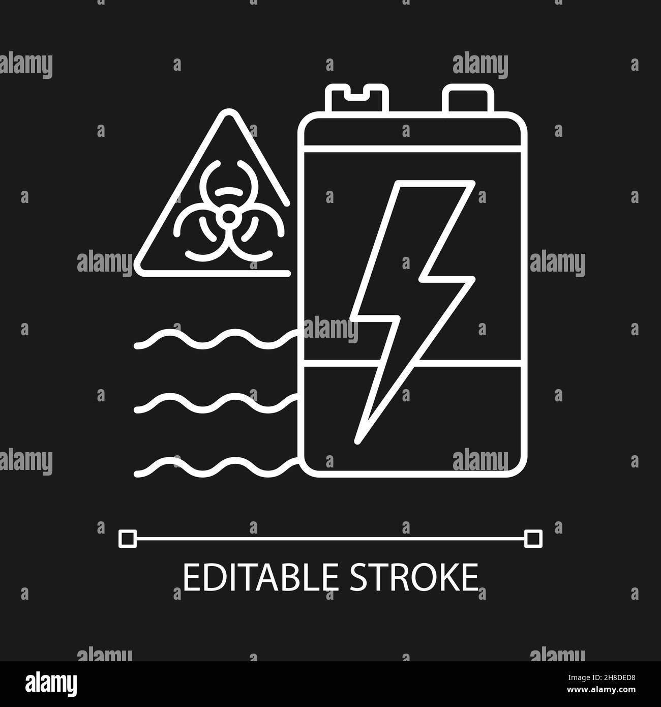 Battery water contamination threat white linear icon for dark theme ... Battery water contamination threat white linear icon for dark theme ...