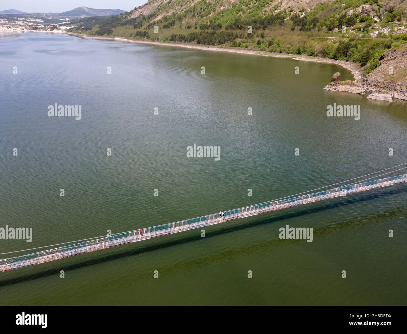 Aerial view of pedestrian bridge for the village of Lisitsite over ...