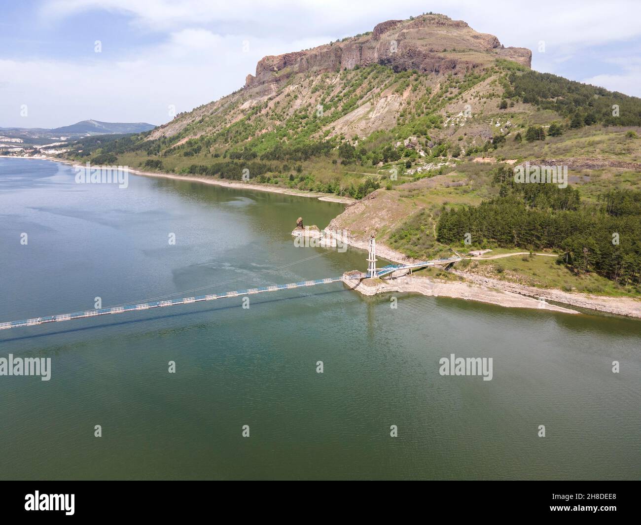 Aerial view of pedestrian bridge for the village of Lisitsite over ...