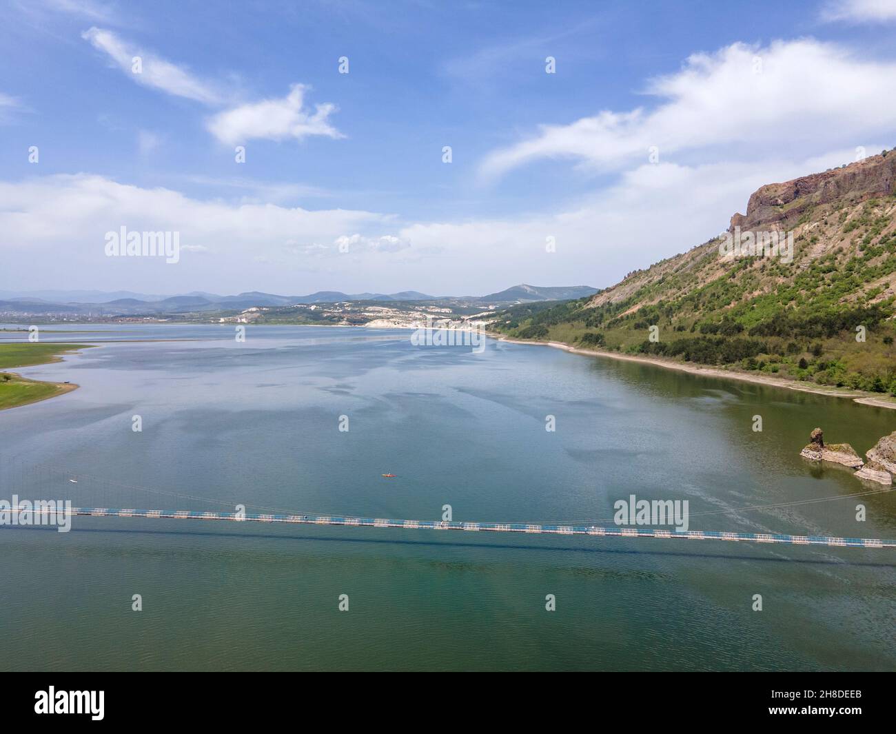 Aerial view of pedestrian bridge for the village of Lisitsite over ...