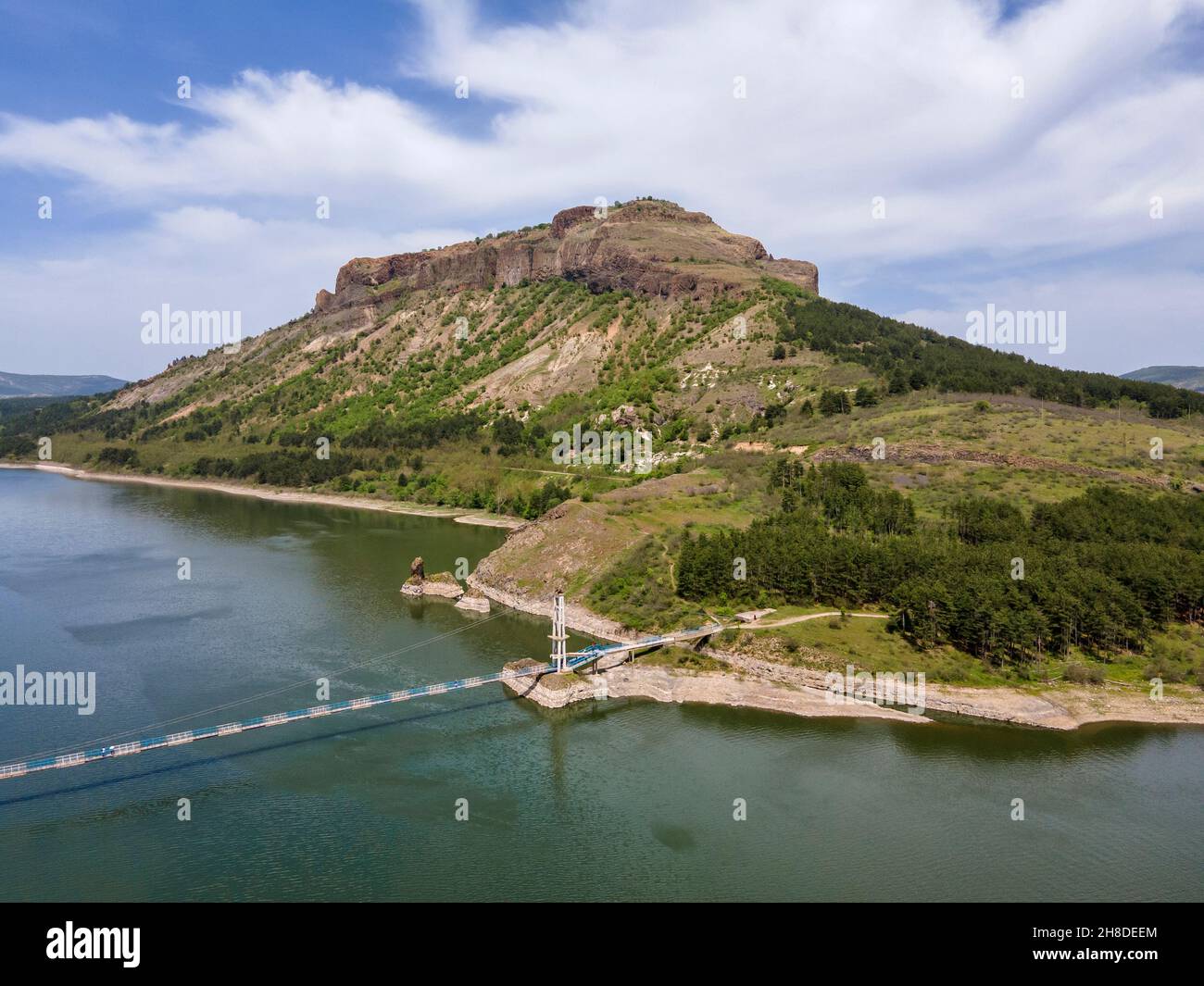 Aerial view of pedestrian bridge for the village of Lisitsite over ...