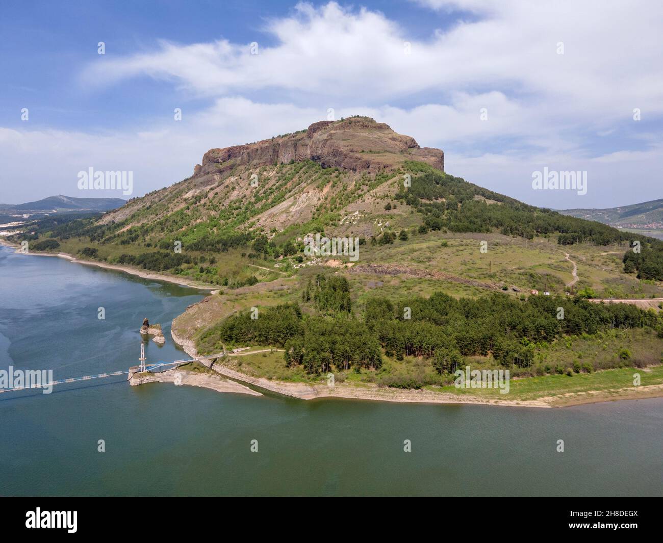 Aerial view of pedestrian bridge for the village of Lisitsite over ...