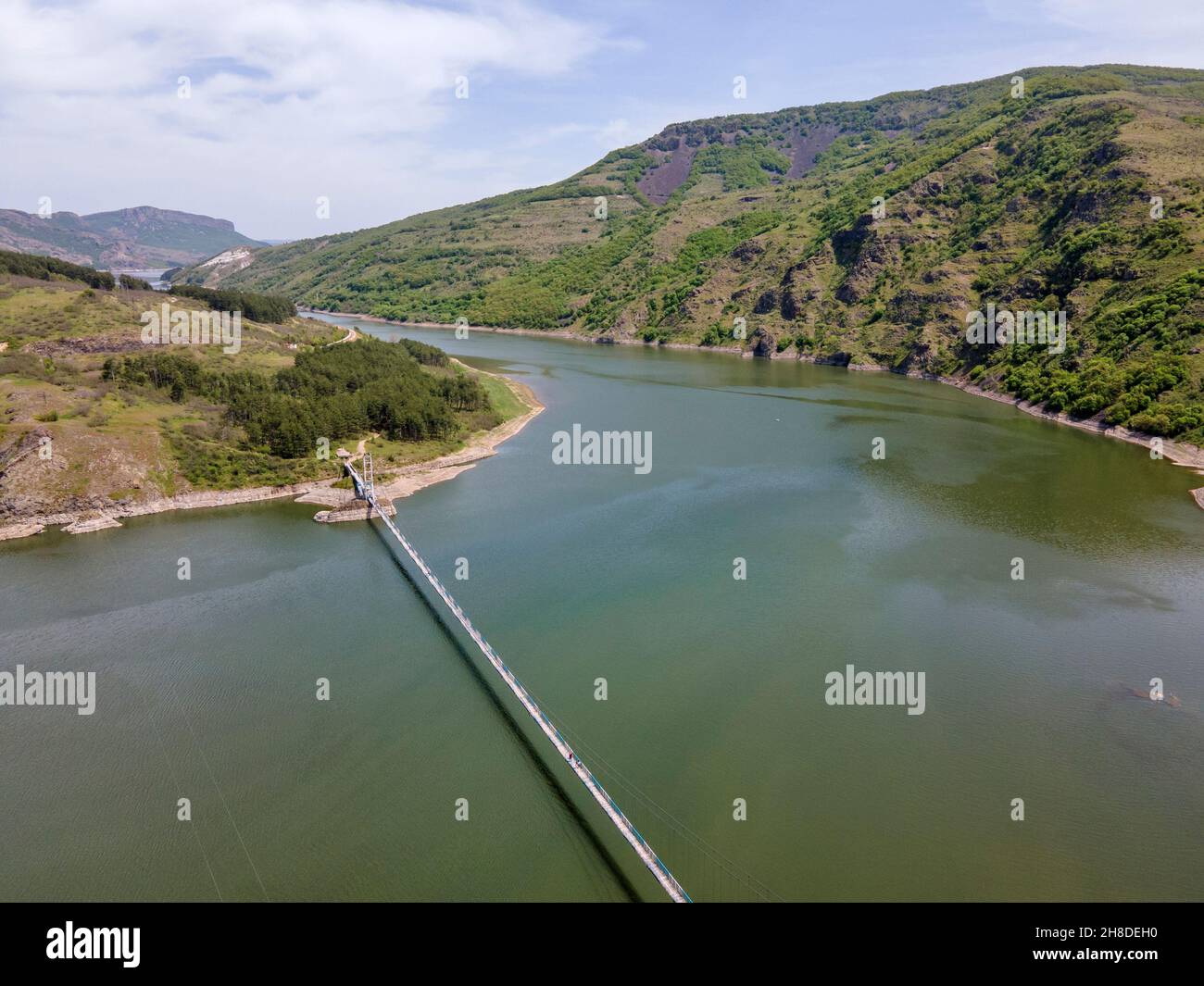 Aerial view of pedestrian bridge for the village of Lisitsite over ...