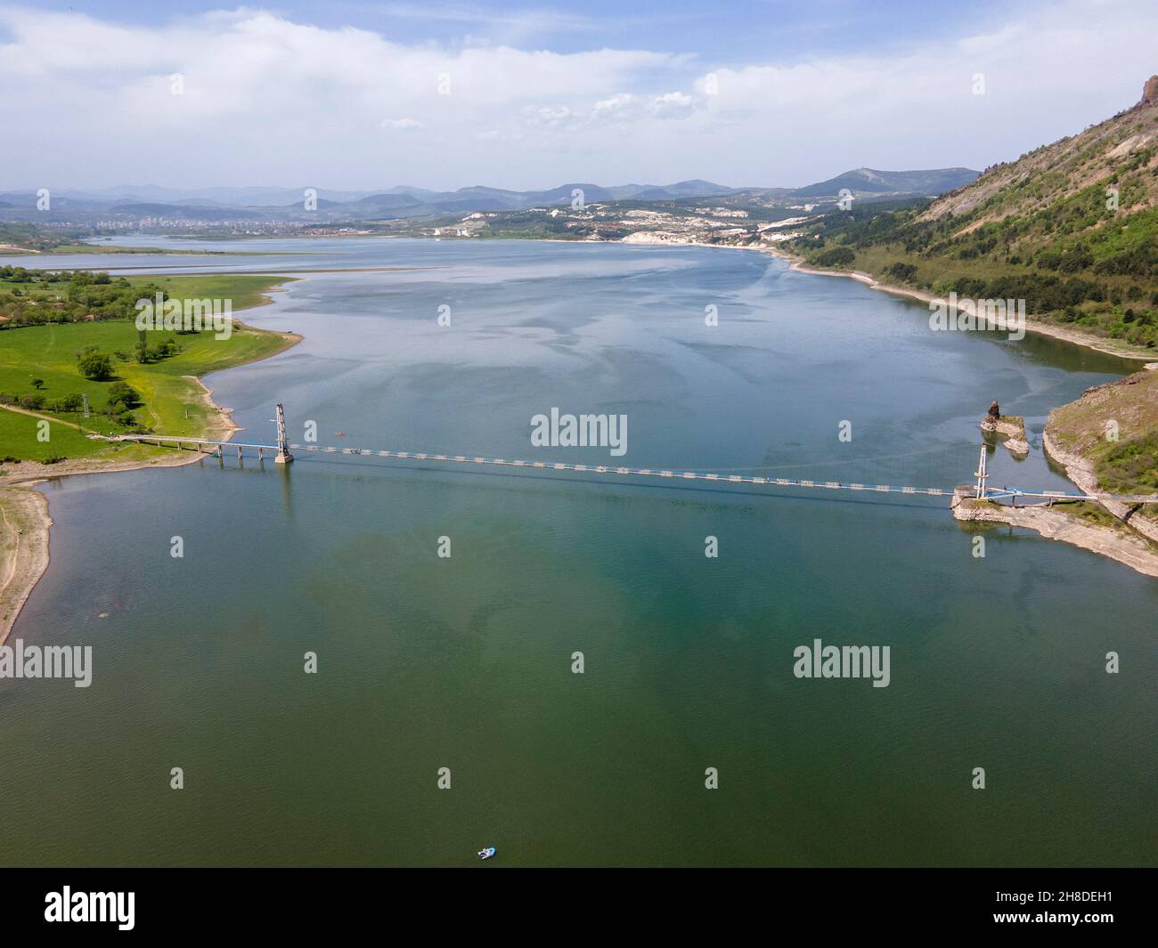 Aerial view of pedestrian bridge for the village of Lisitsite over ...