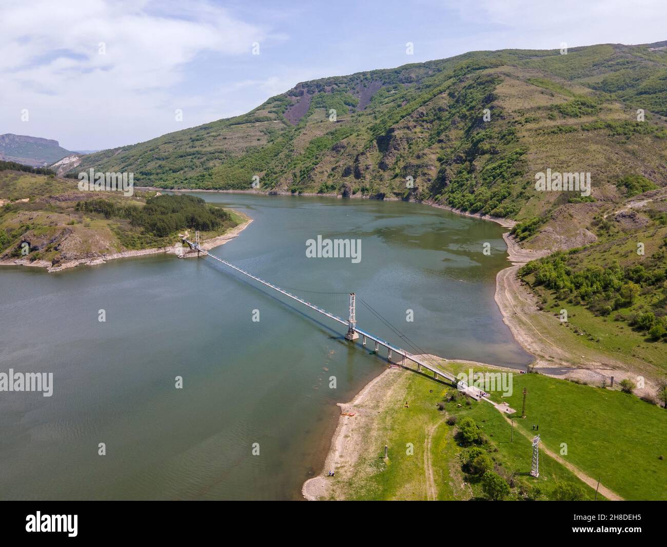 Aerial view of pedestrian bridge for the village of Lisitsite over ...