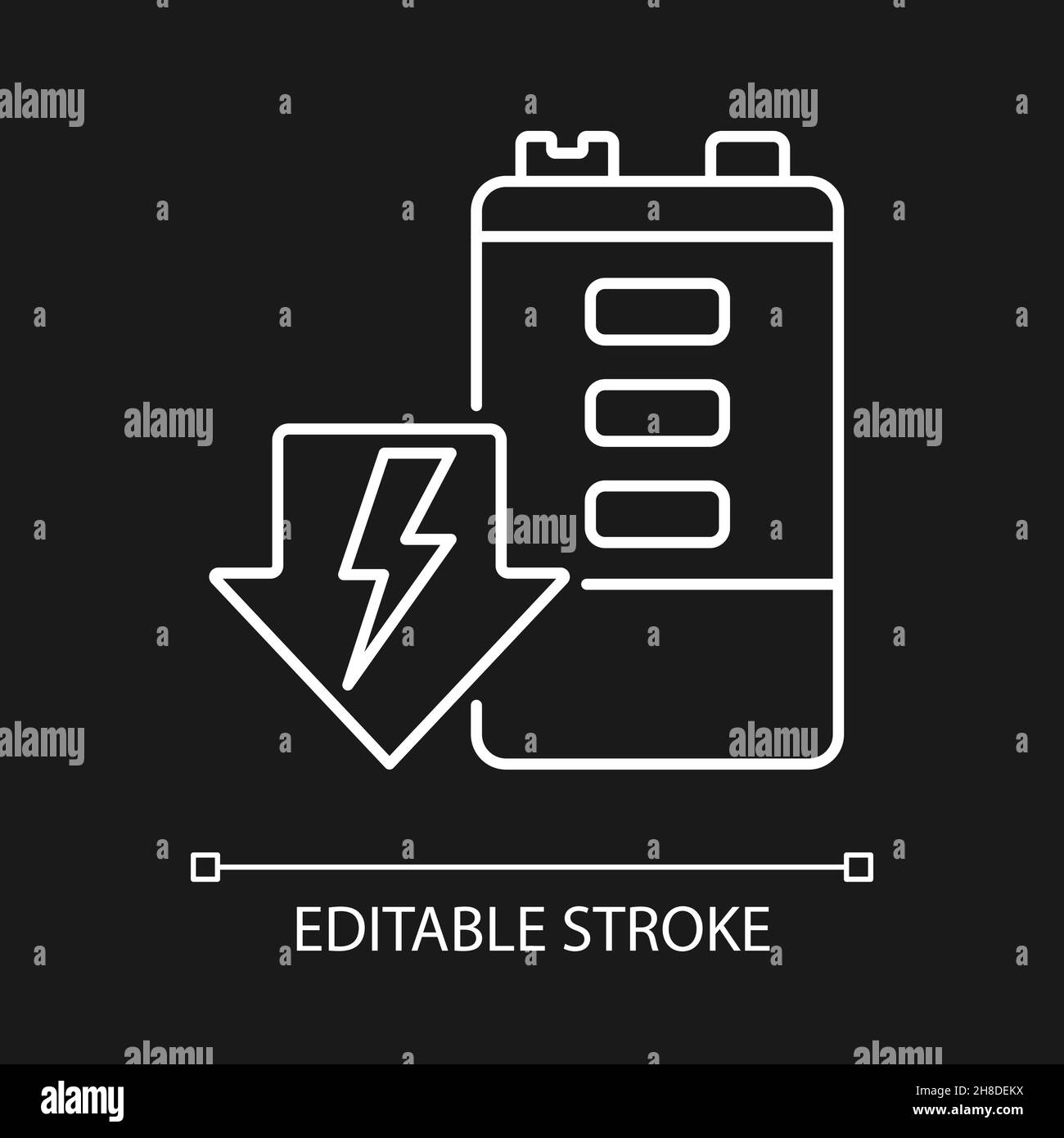 Battery discharging white linear icon for dark theme Stock Vector Image ...