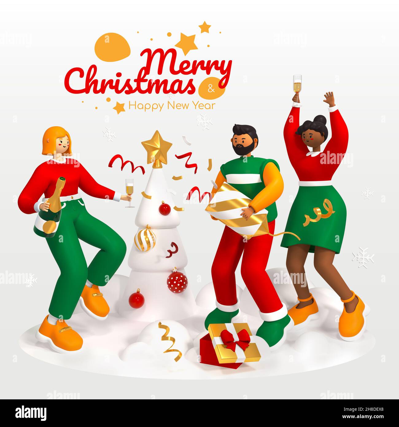 Merry Christmas - colorful 3D style illustration with cartoon ...