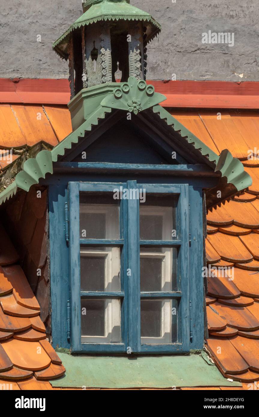 An ornate dormer window on a tiny building in Prague Castle's medieval ...