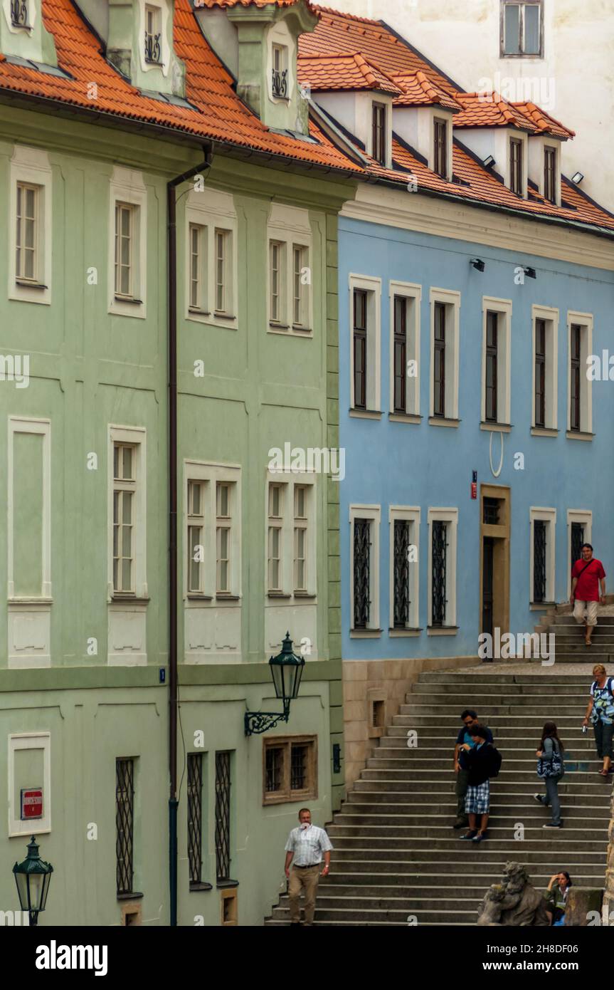Colourful apartment blocks on Malá Strana's Radnické schody in Prague ...