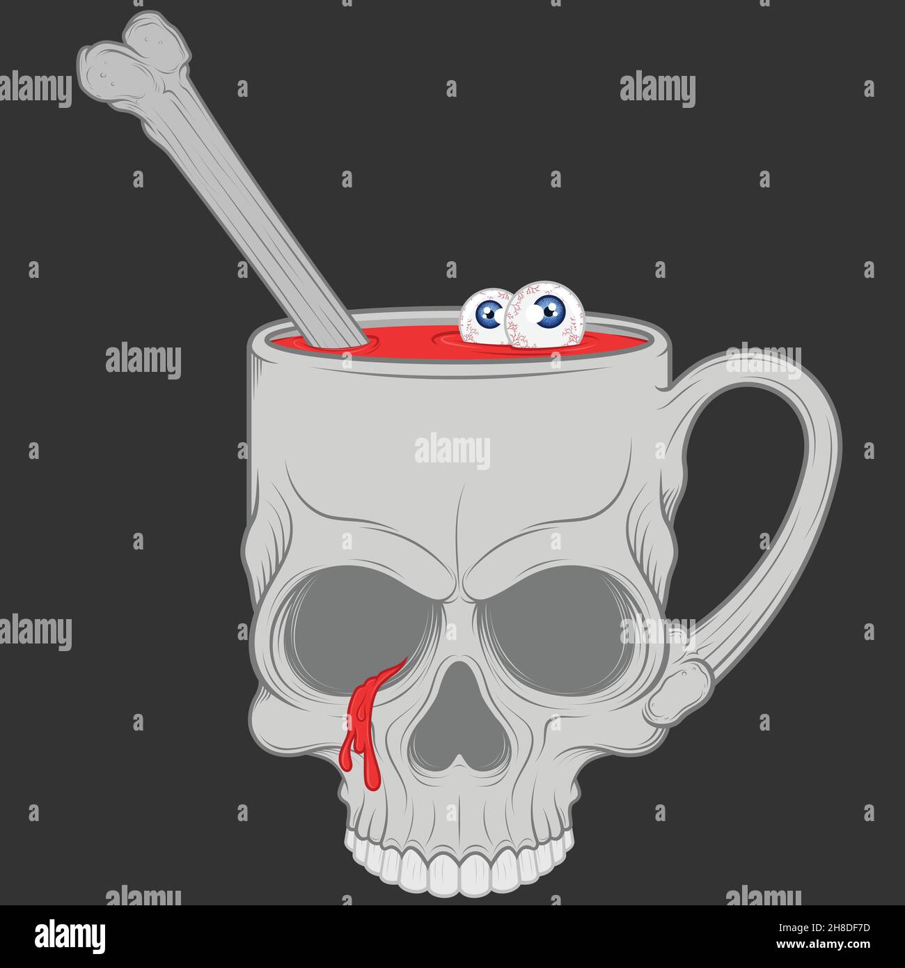 Illustration of cup shaped skull with blood and human remains Stock ...