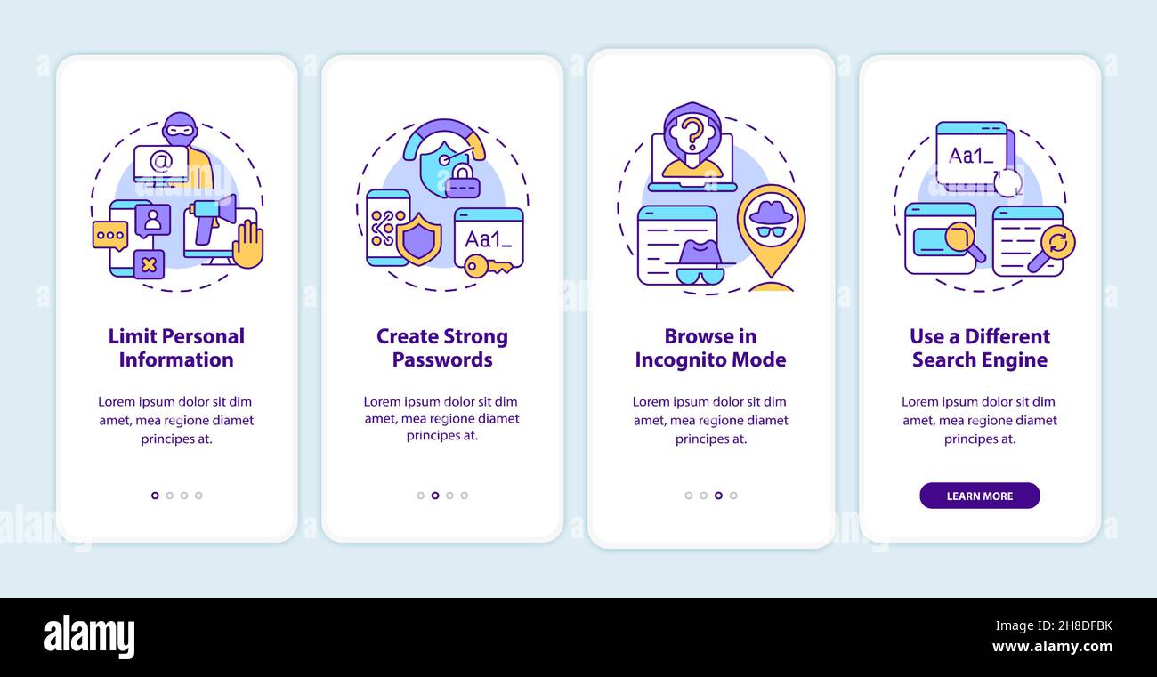 Internet search safety tips onboarding mobile app page screen Stock Vector Image & Art - Alamy
