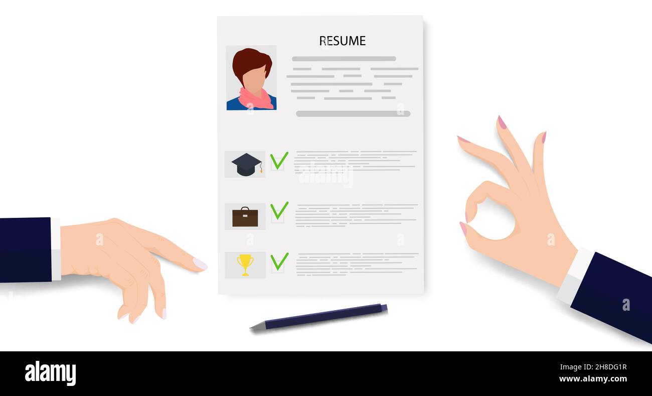 Vector drawing, resume, recruitment, concept of interview job Stock ...
