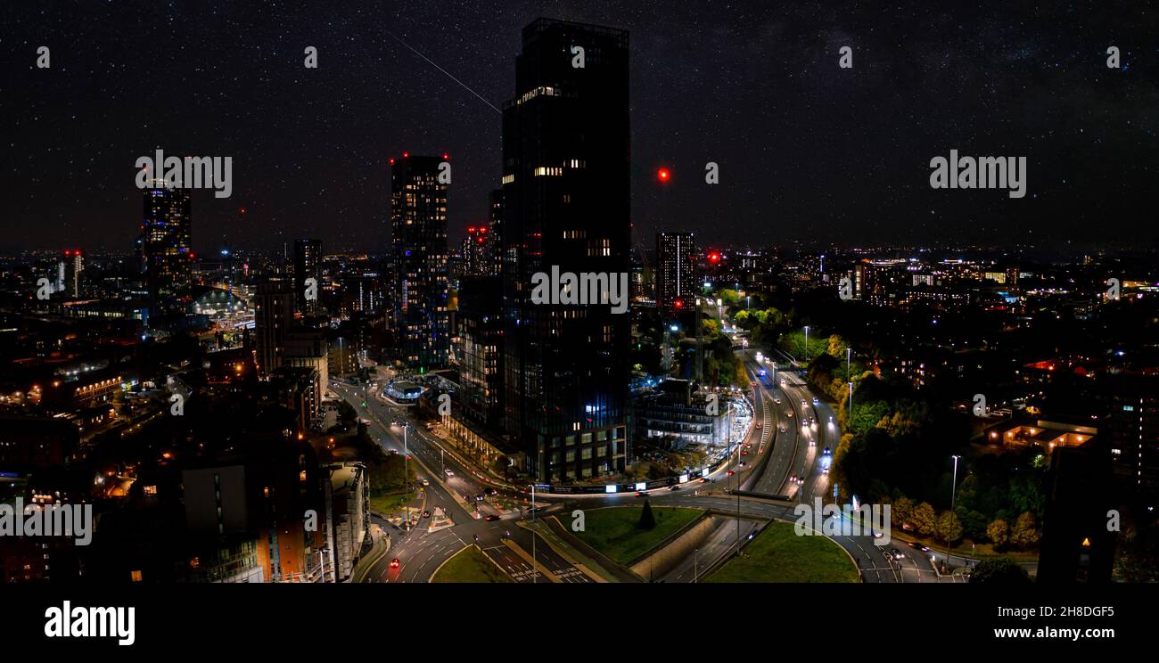Aerial shot of Manchester, UK at night Stock Photo - Alamy