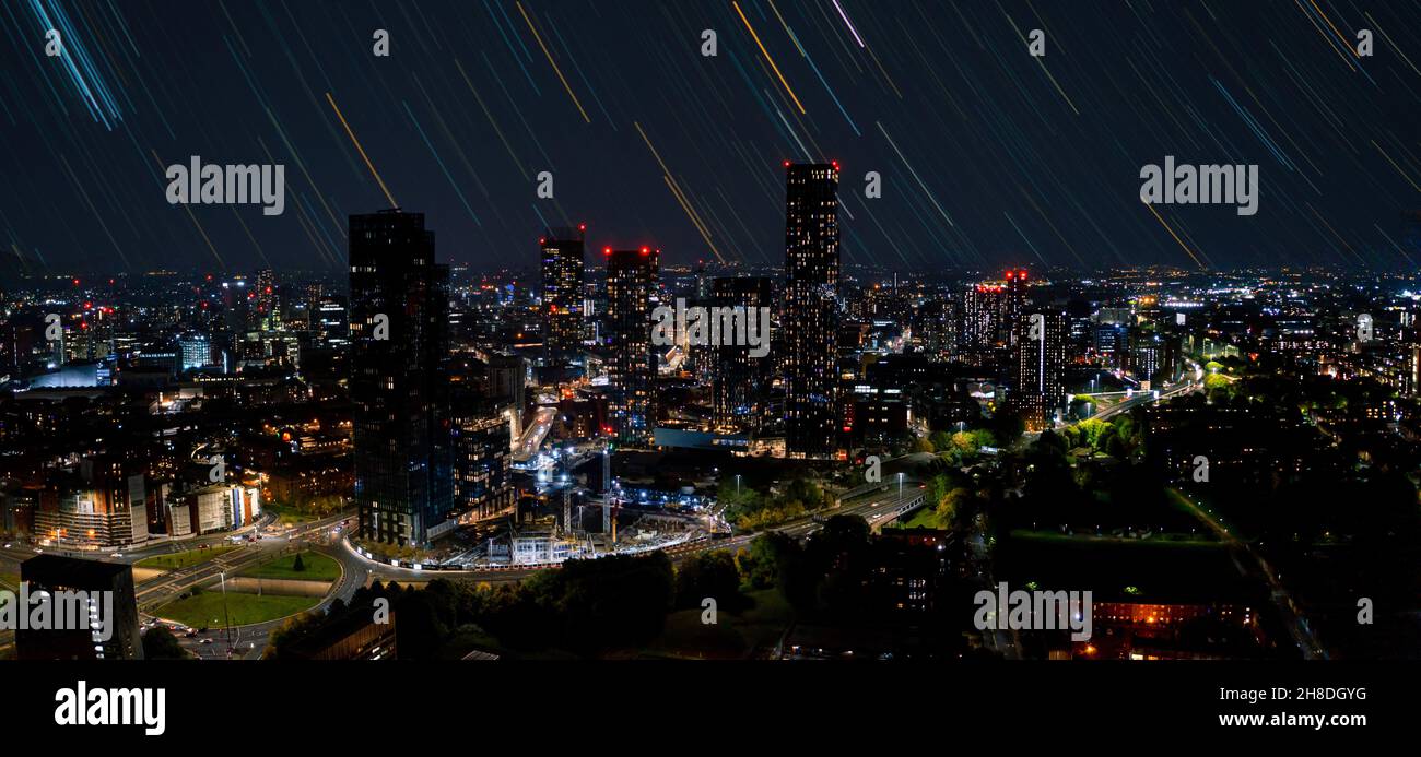 Aerial shot of Manchester, UK at night Stock Photo - Alamy